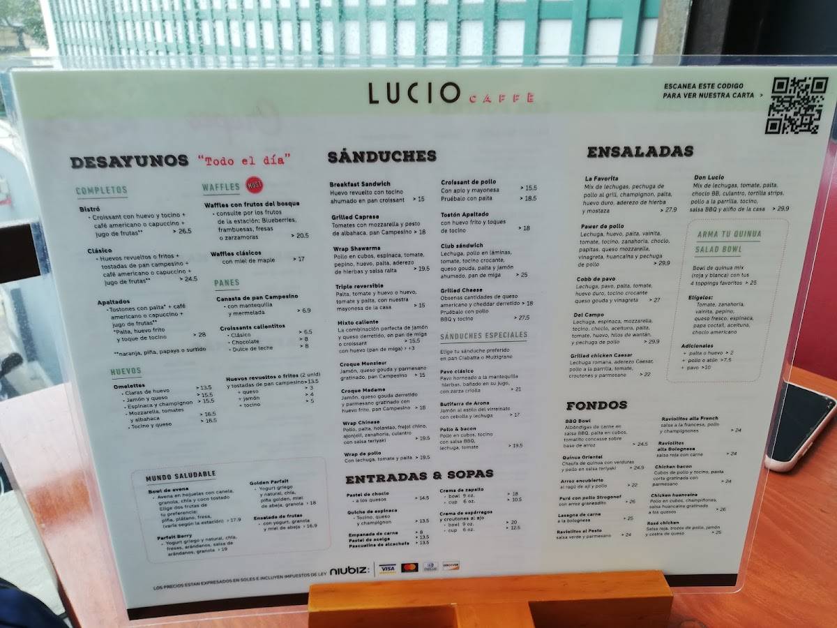 Carta del café Lucio Caffé, Miraflores, Angamos 1095 Esquina Angamos ...