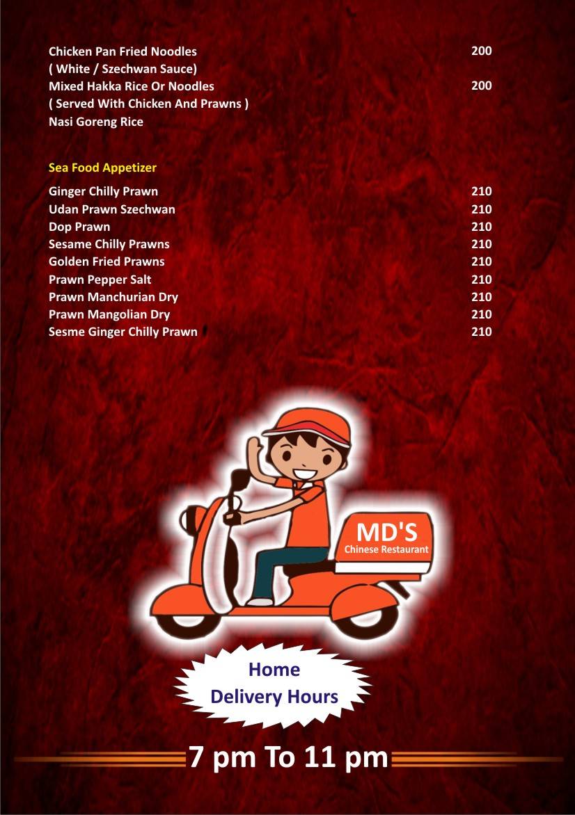 Menu at M.D.'S CHINESE RESTAURANT, Pune
