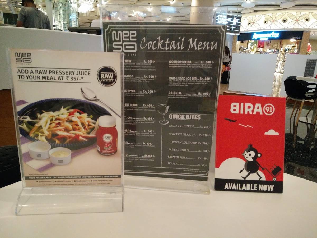 Menu at MESO, Mumbai