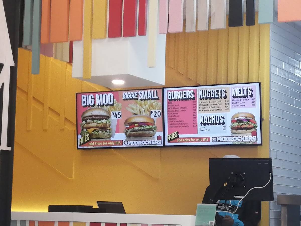 Menu at MODBURGER restaurant, Johannesburg