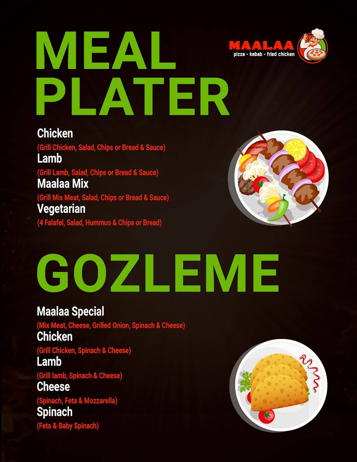 Menu at Maalaa restaurant, Northam