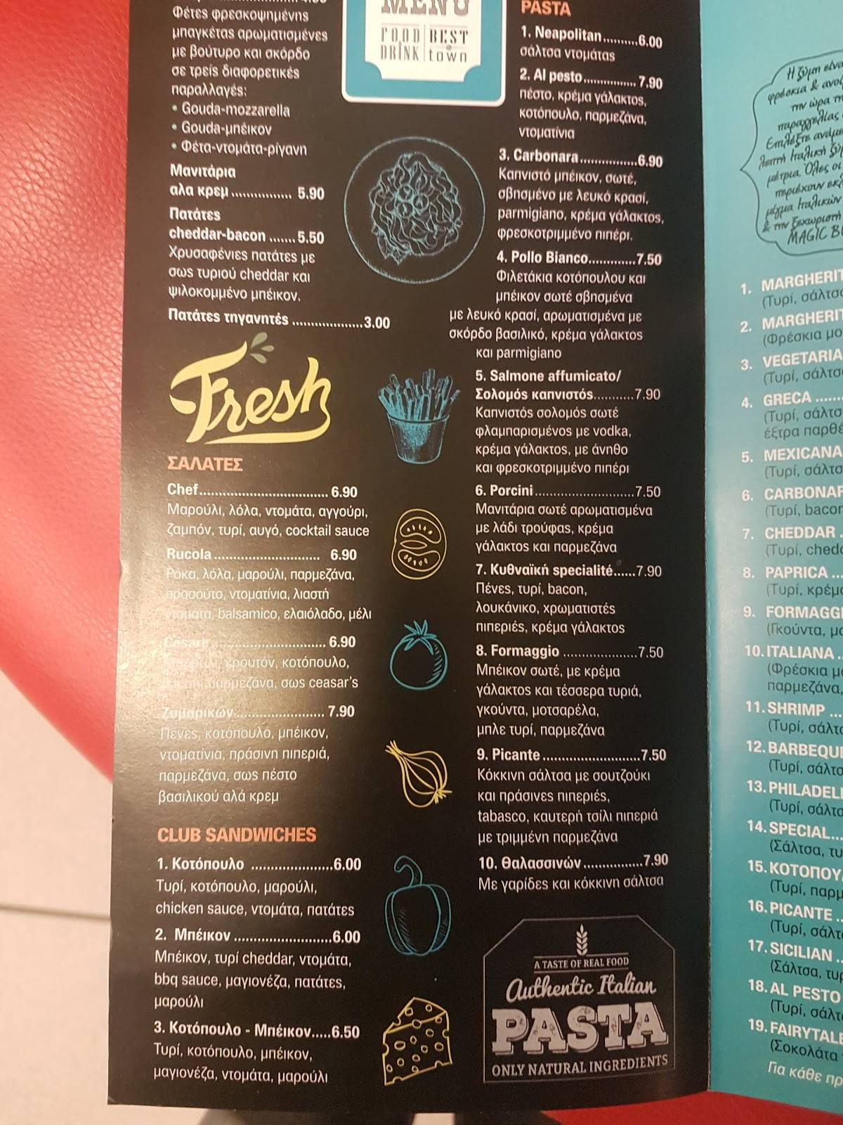 Menu at Magic Bus, Drosia