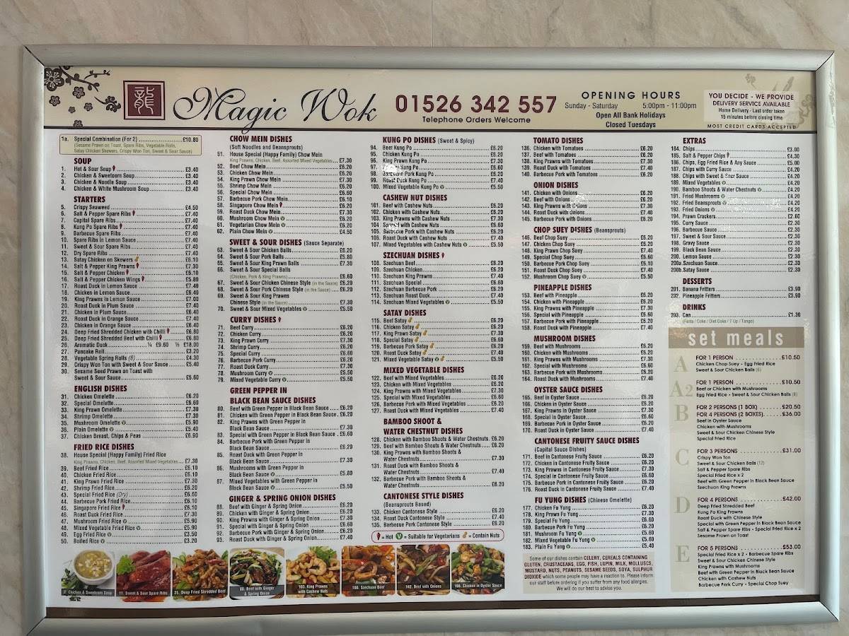 Menu at Magic Wok fast food, Coningsby