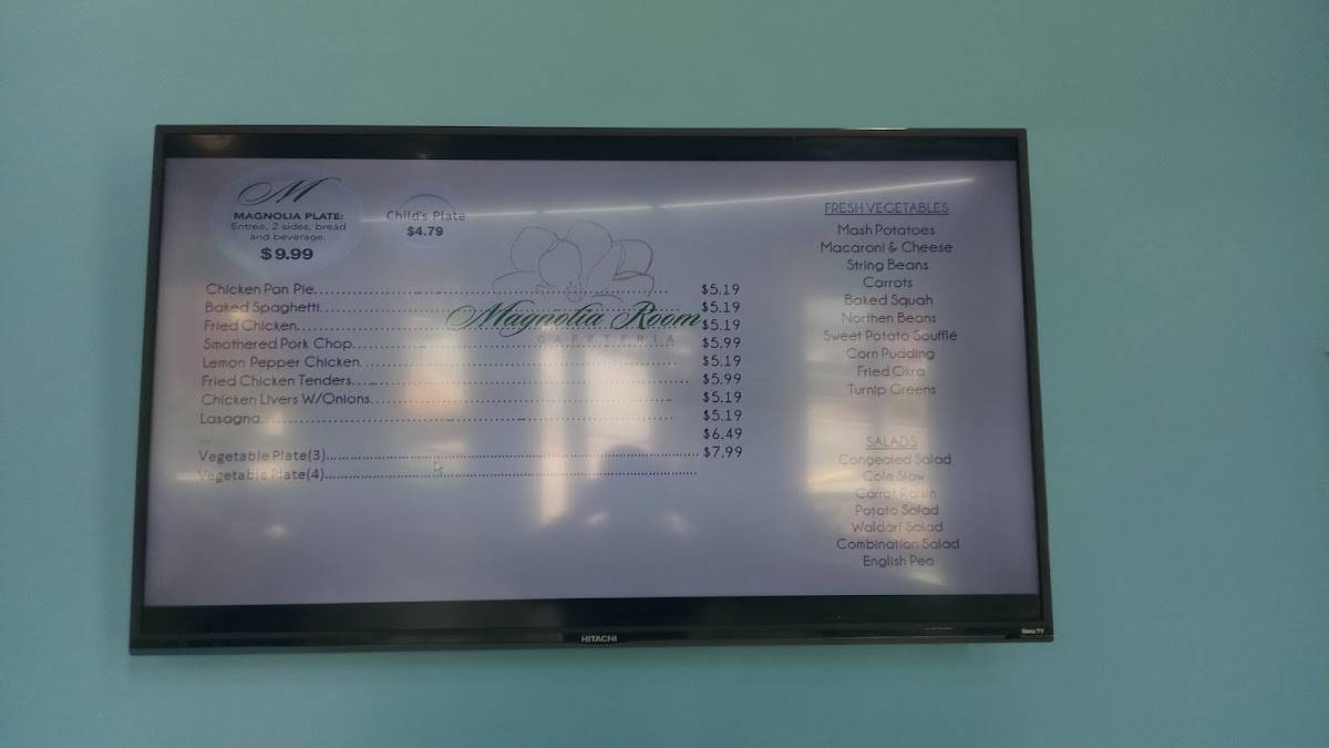 Menu at Magnolia Room Cafeteria, Tucker