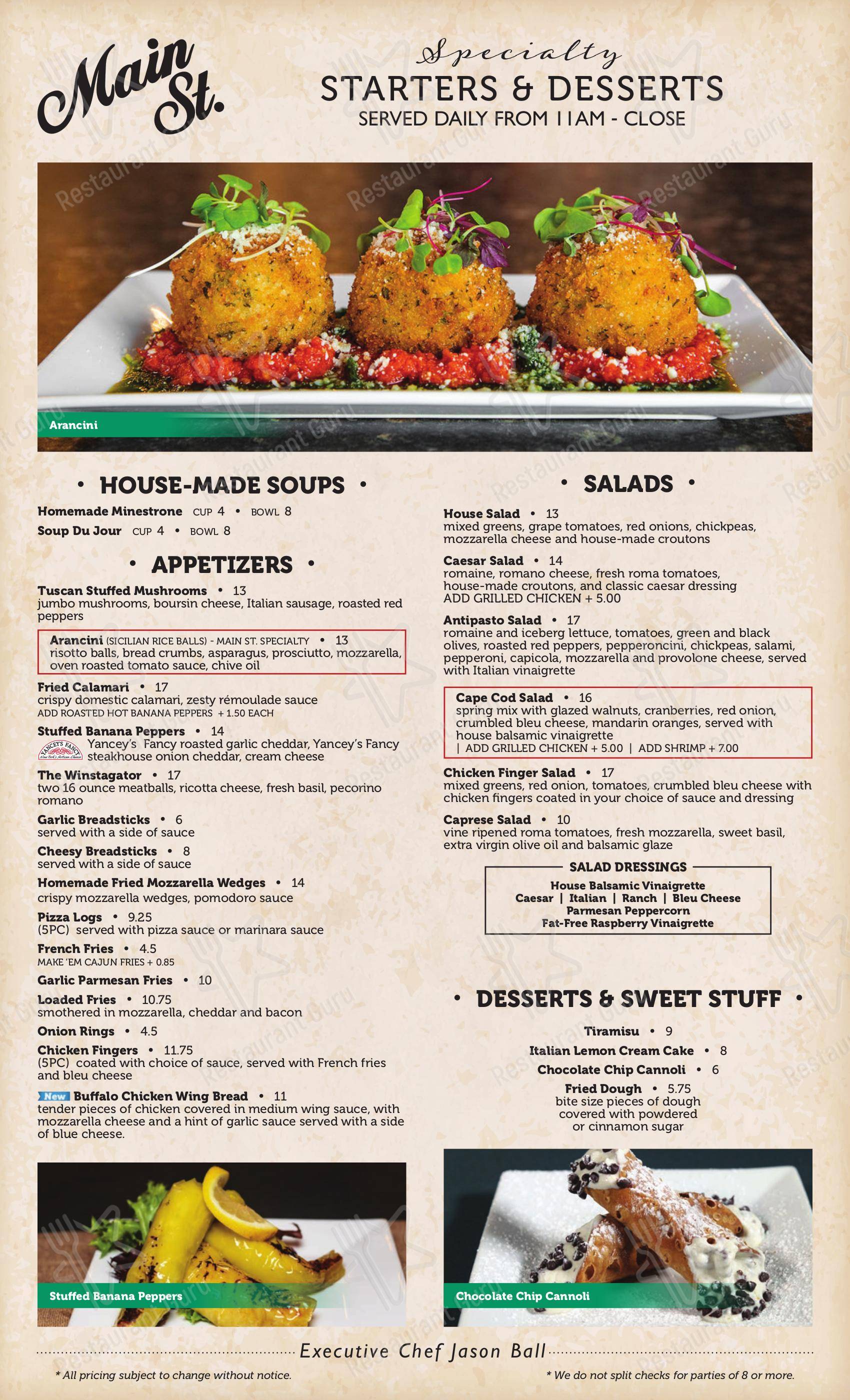 Menu at Main Street Pizza Company pizzeria, Batavia