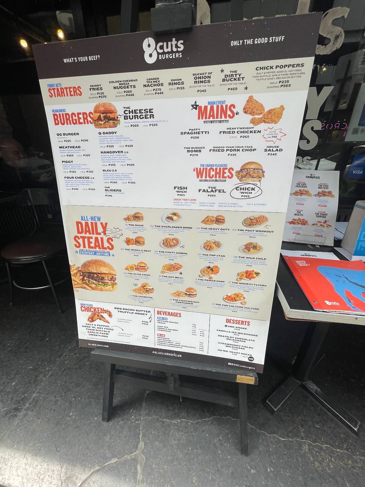 Menu at 8 Cuts Burger Salcedo restaurant, Makati, 1227 Metro Manila