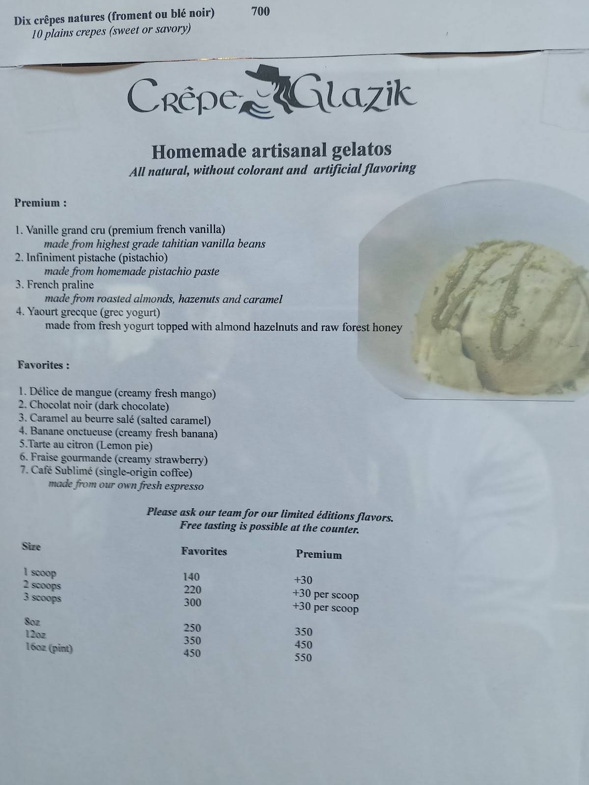 Menu at Crêpe Glazik restaurant, Makati