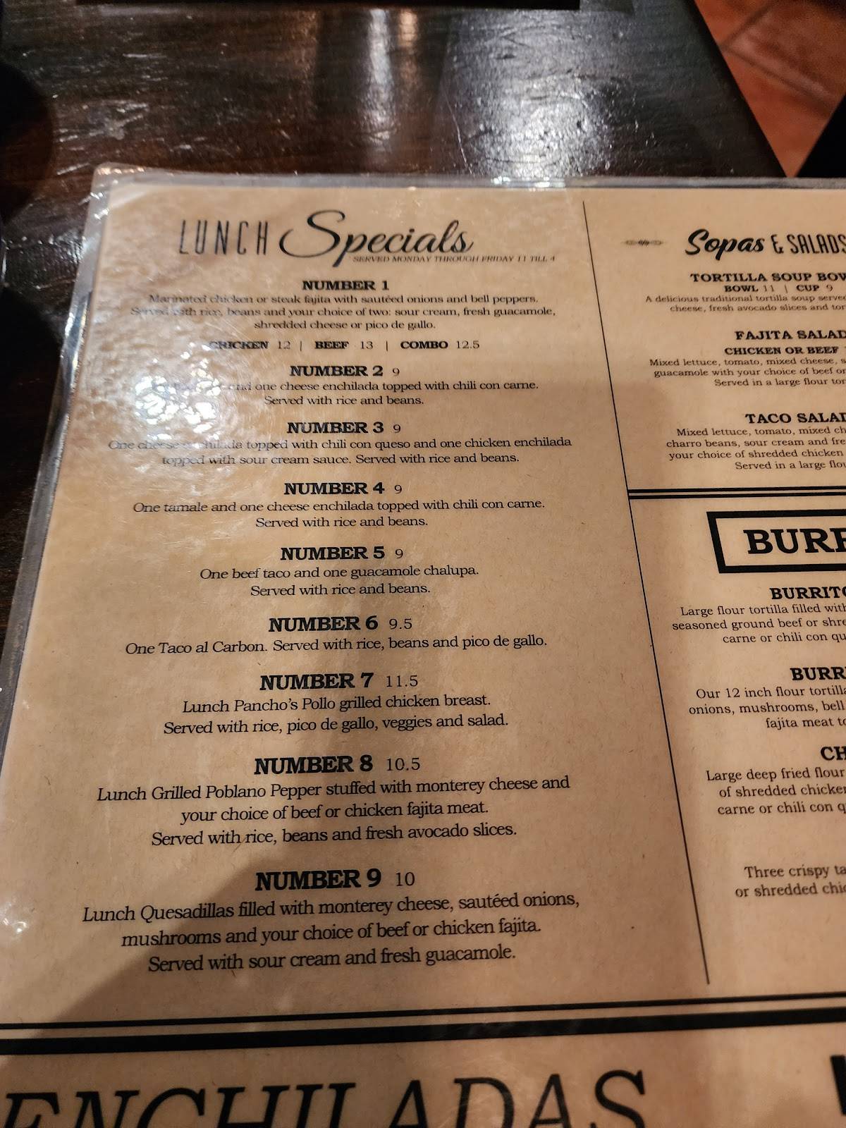 Menu at Mama Cuca's Mexican Cuisine restaurant, Mansfield