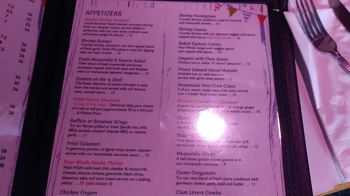 Menu at Four Winds Restaurant, Manasquan