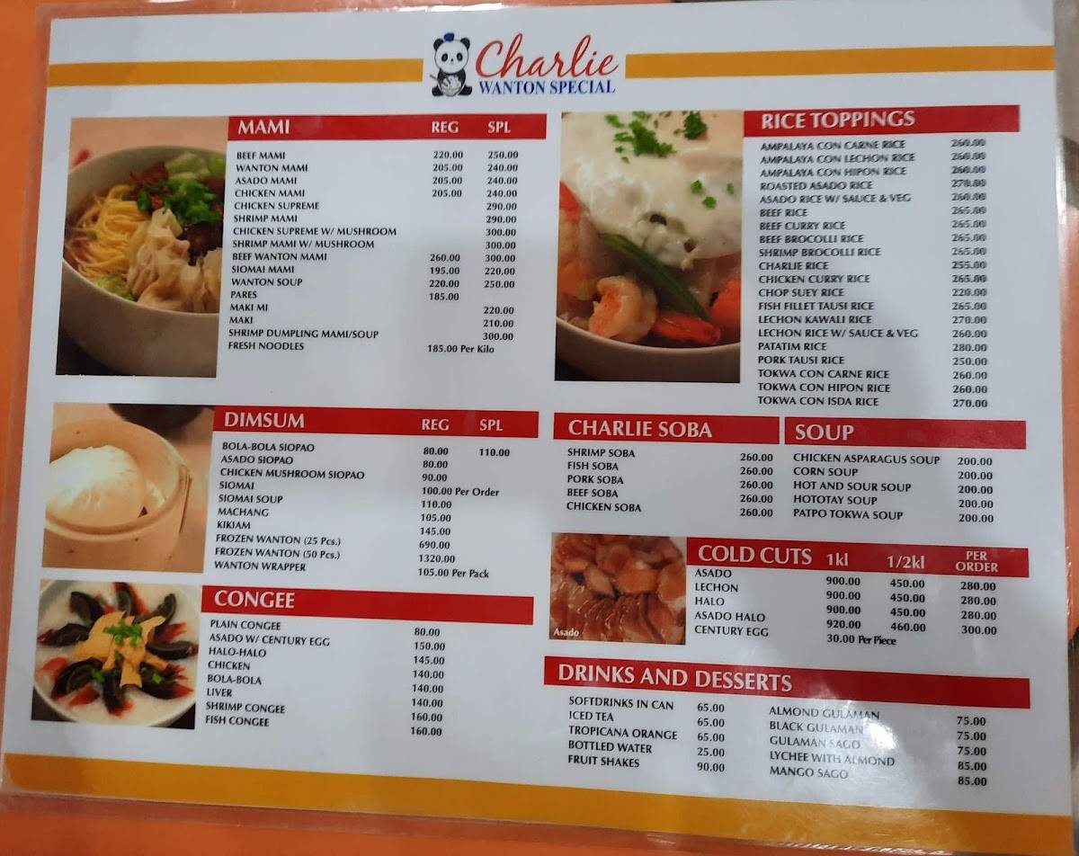 Menu at Charlie Wanton Special restaurant, Mandaluyong