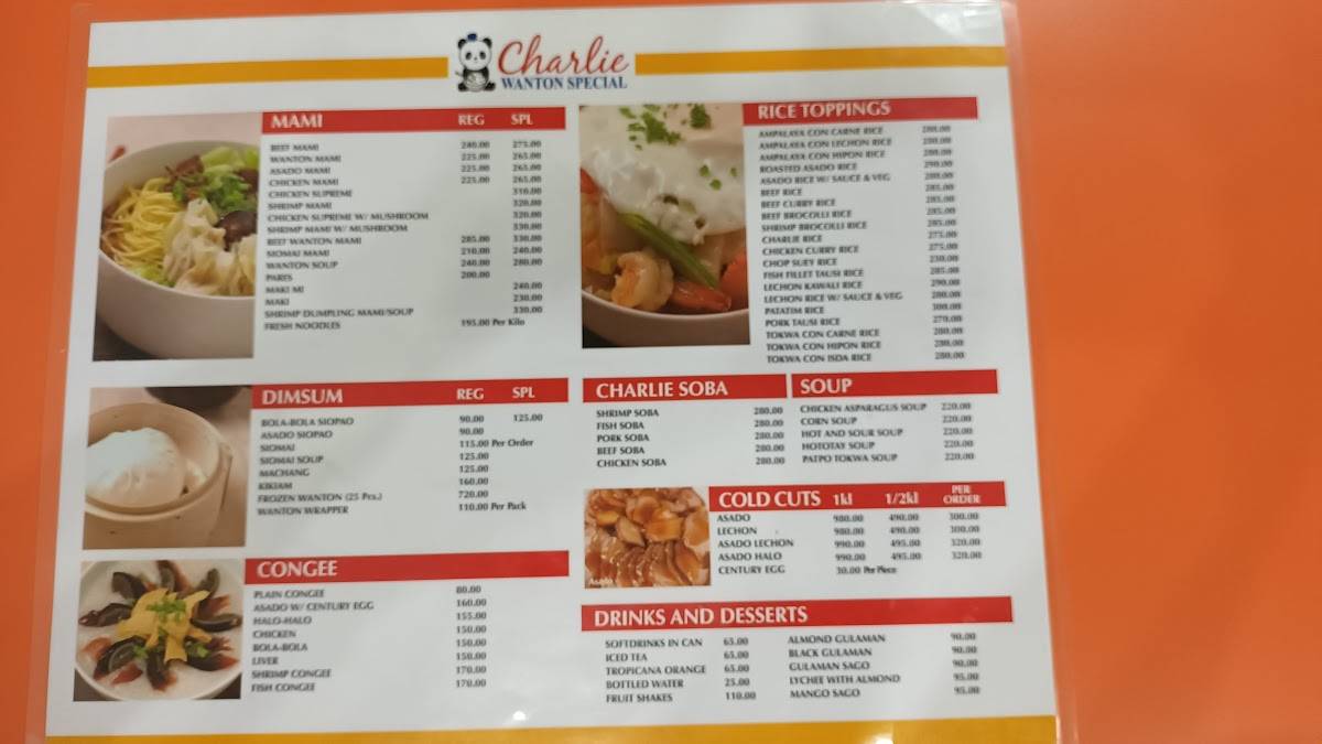 Menu at Charlie Wanton Special restaurant, Mandaluyong