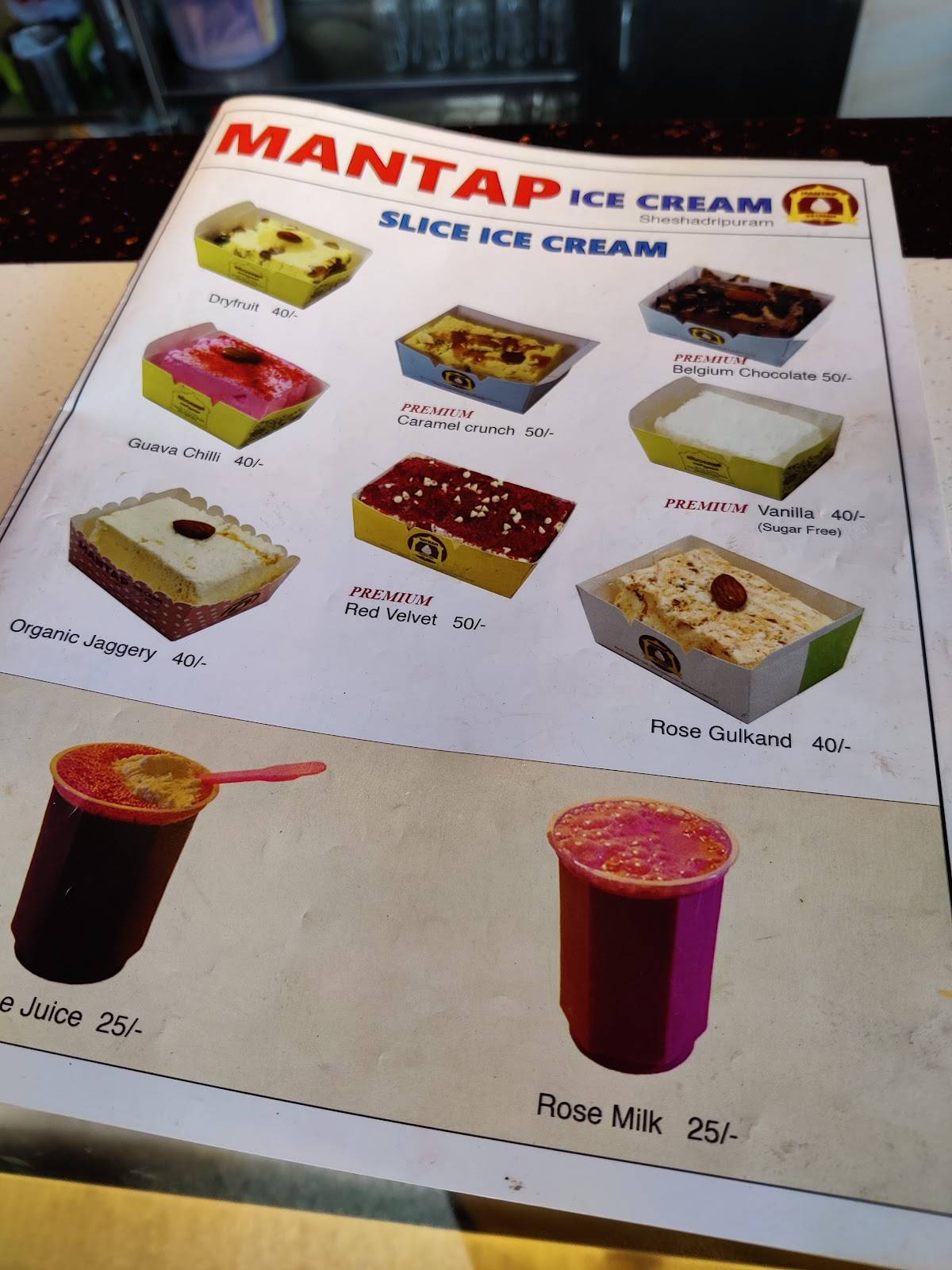 Menu at Mantap Ice Cream, Bengaluru