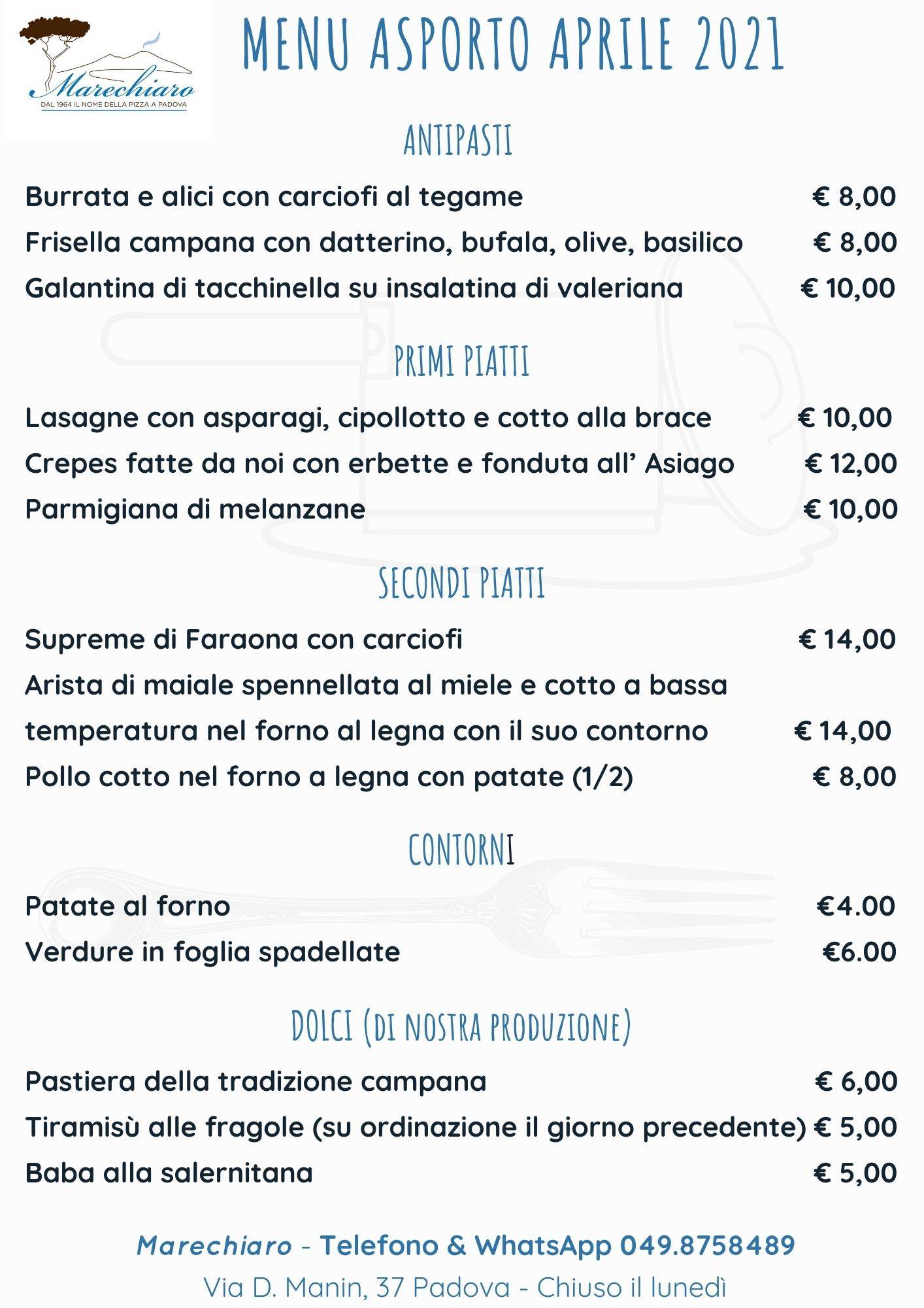 Menu da Marechiaro Ristorante Pizzeria, Padova
