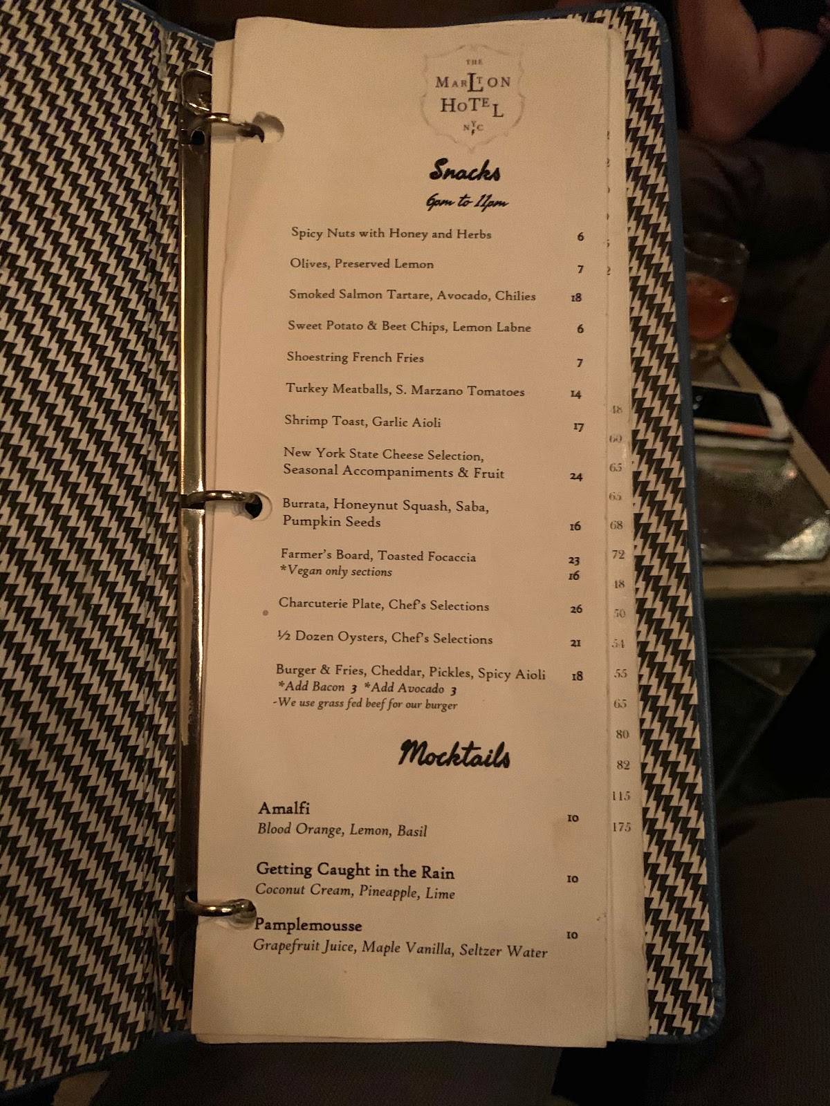 Menu at Margaux pub & bar, New York City