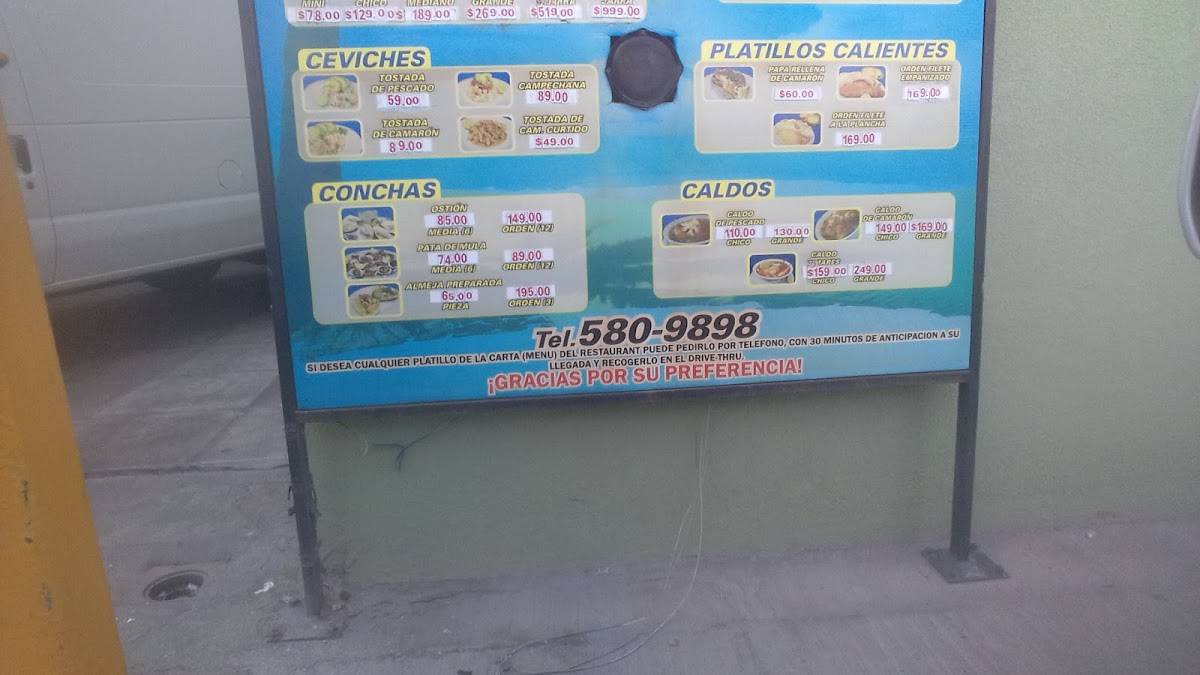 Menu at Mariscos El Caguamón restaurant, Mexicali