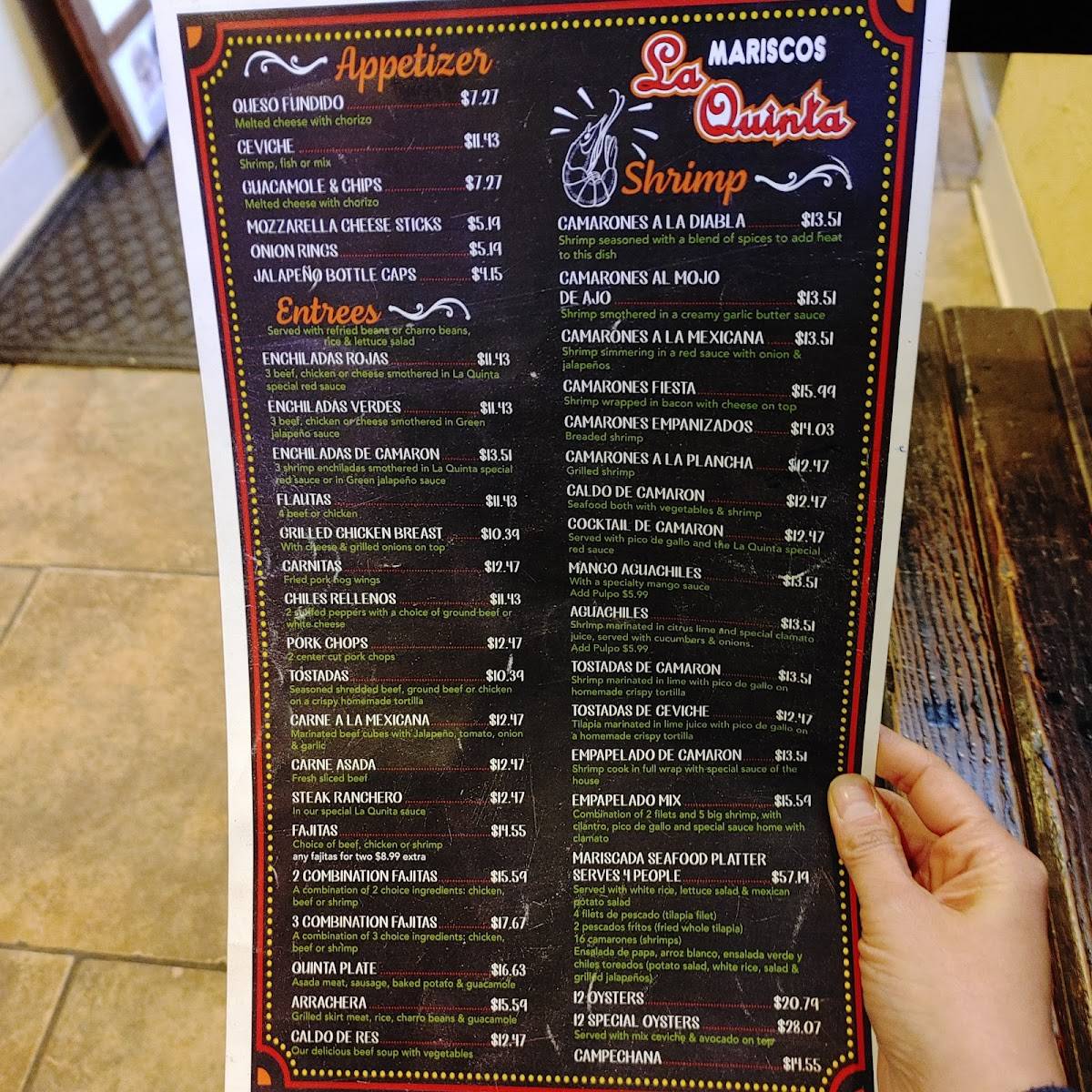 Menu at Mariscos La Quinta restaurant, Dumas, 324 S Dumas Ave