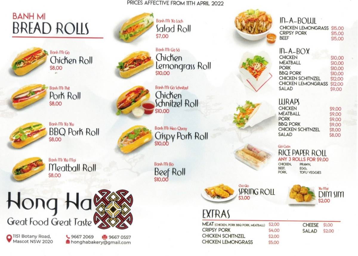 Menu at Hong Ha Bakery Mascot, Mascot