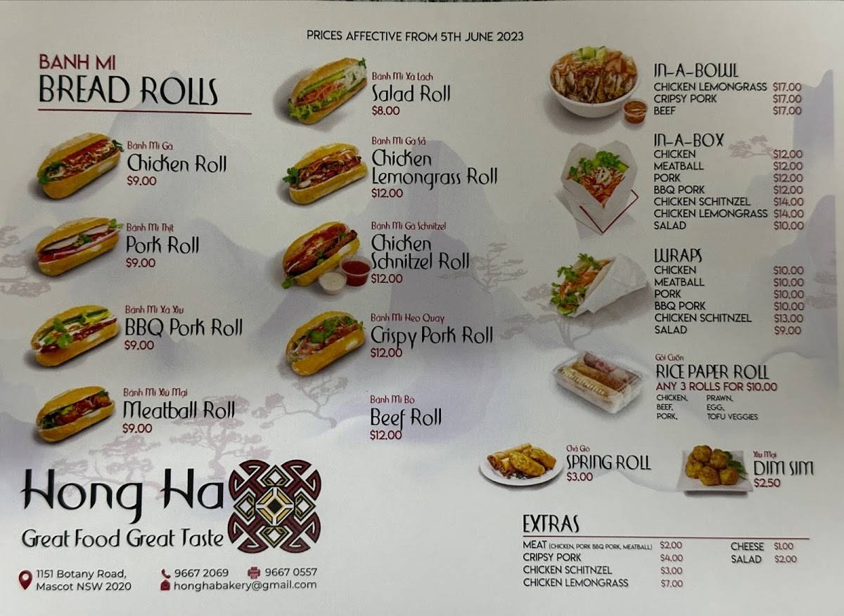 Menu at Hong Ha Bakery Mascot, Mascot