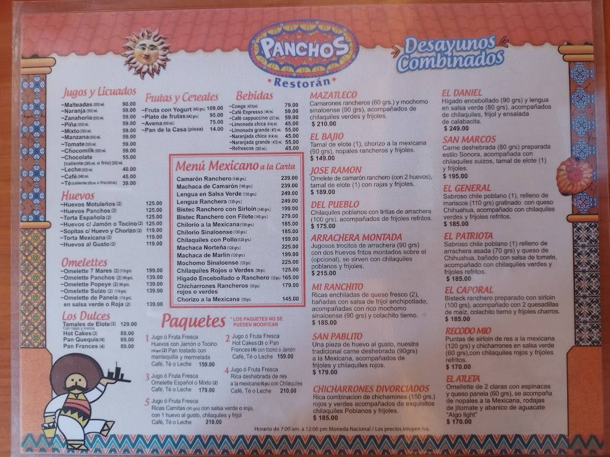 Menu at Pancho's Restaurant, Mazatlán, Av. Gaviotas 408