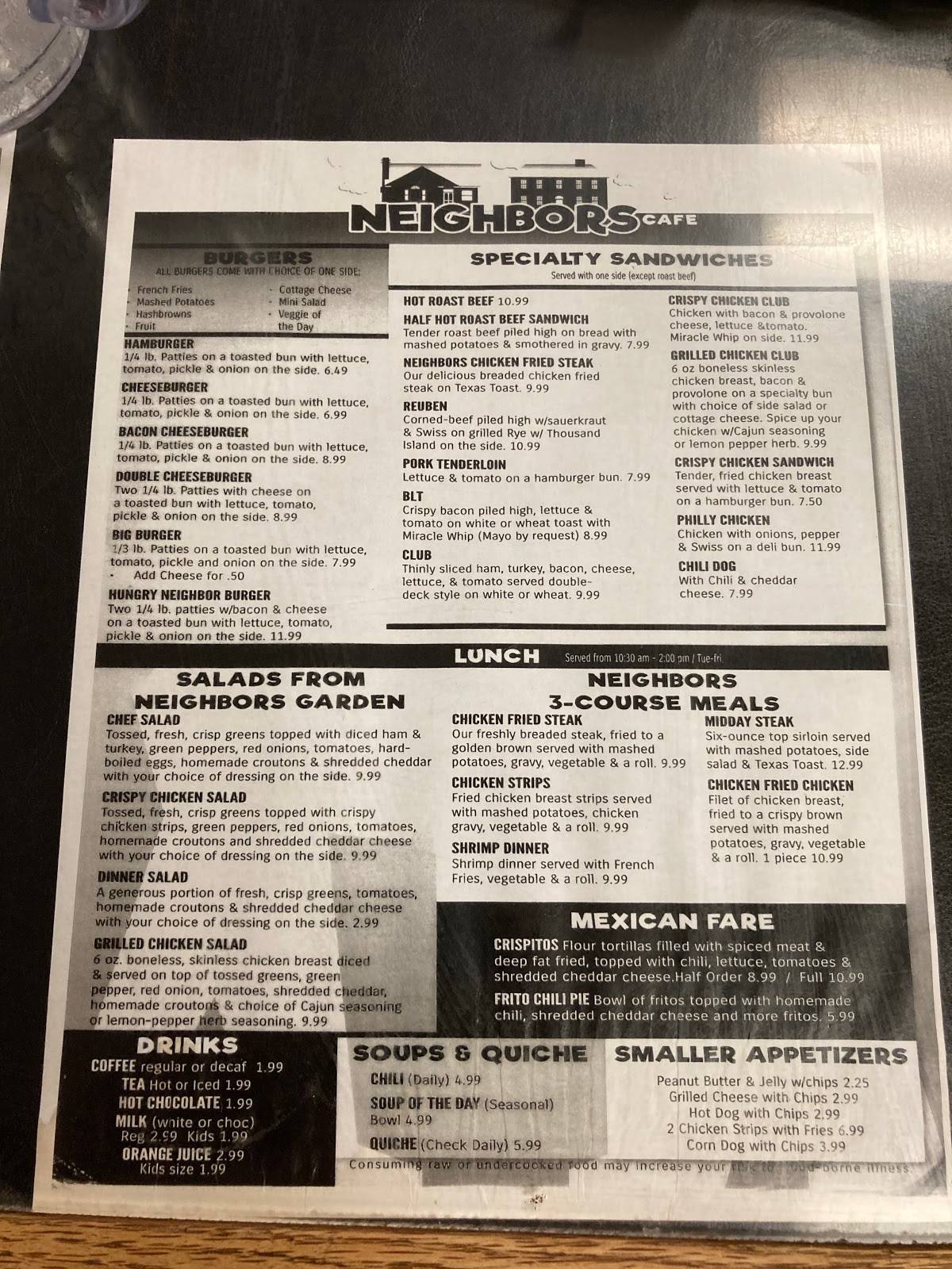 Menu at Neighbors Café restaurant, McPherson