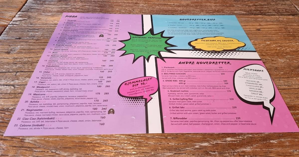 Menu at Meat Point restaurant, Stjørdal