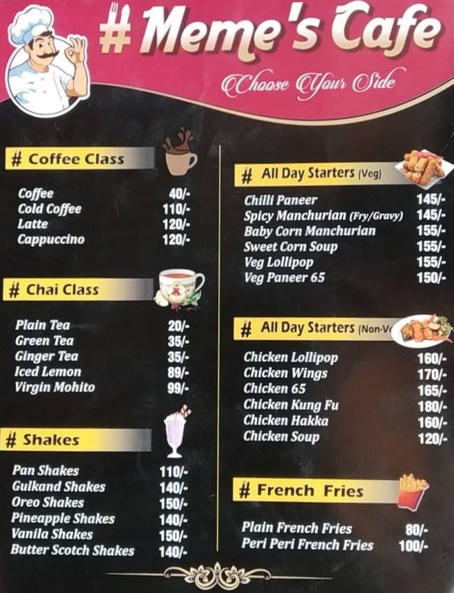 Menu at Meme's Cafe & Restro, Nagpur