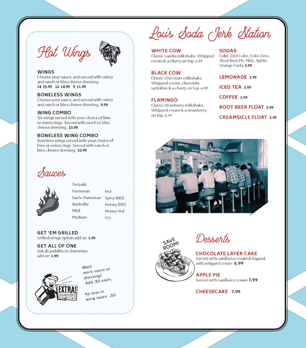 Menu at Lucky Lou’s American Kitchen restaurant, Mesa
