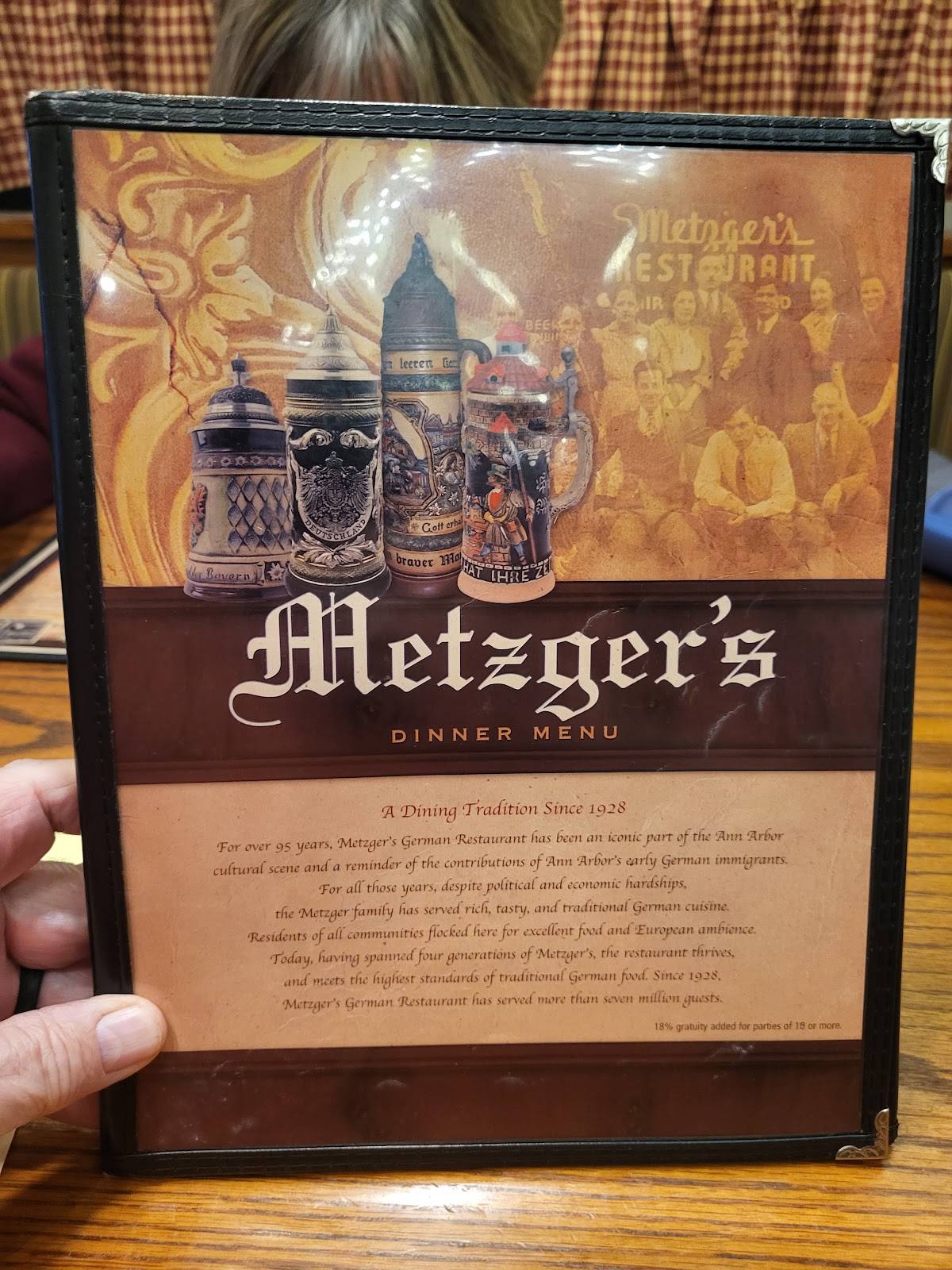 Menu at Metzger's restaurant, Ann Arbor