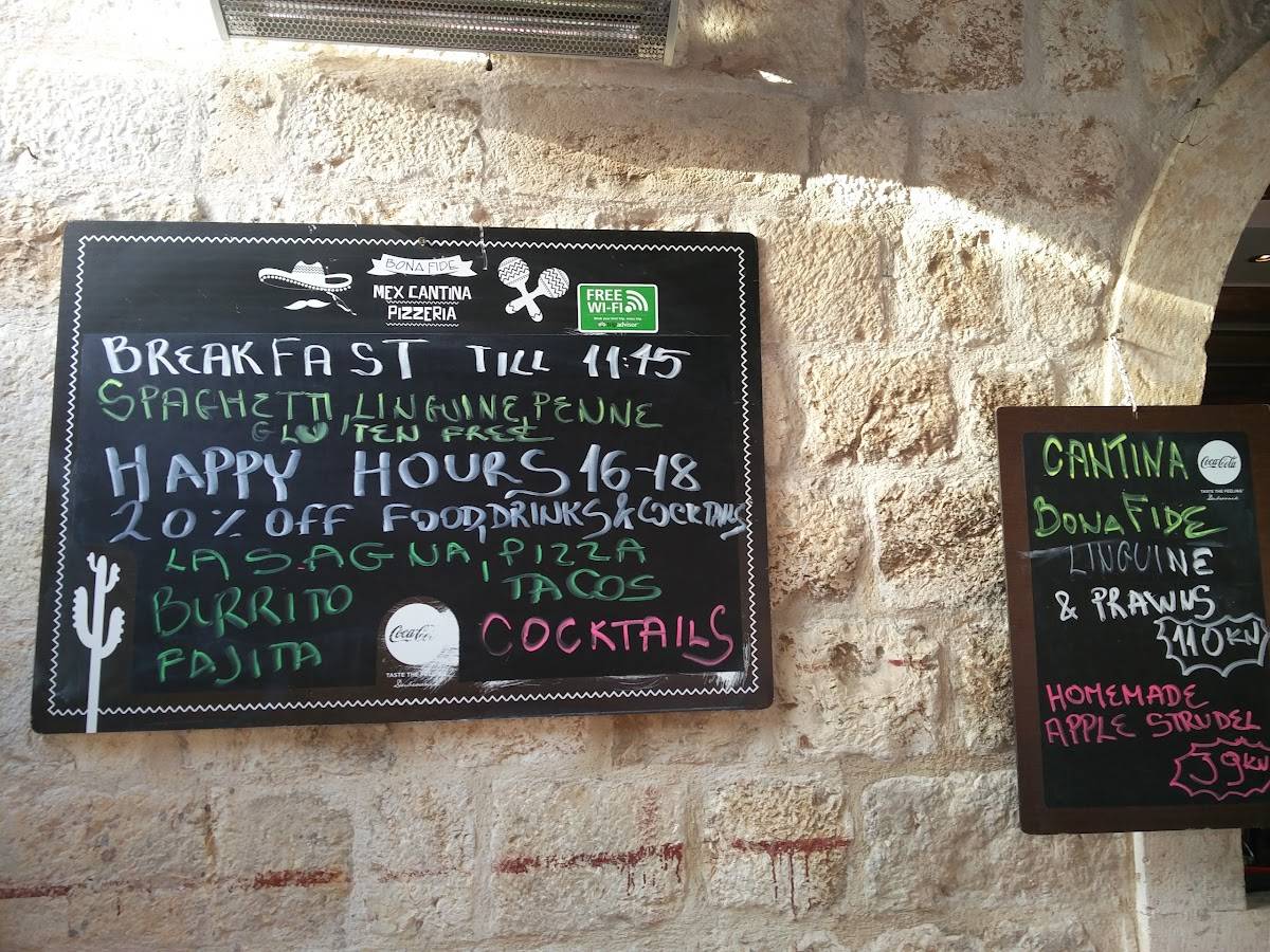 Menu at Mex Cantina Bona Fide restaurant, Dubrovnik