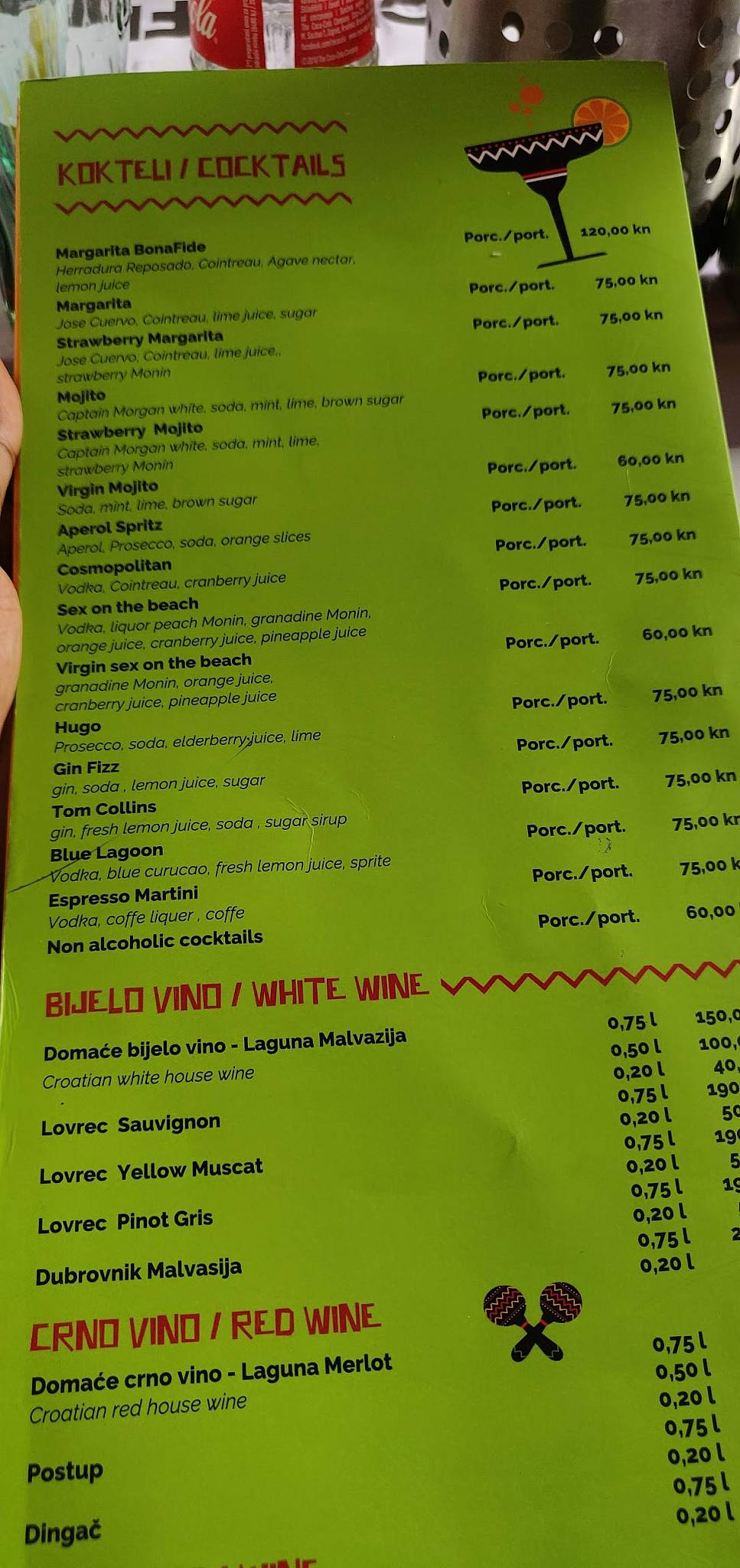 Menu at Mex Cantina Bona Fide restaurant, Dubrovnik