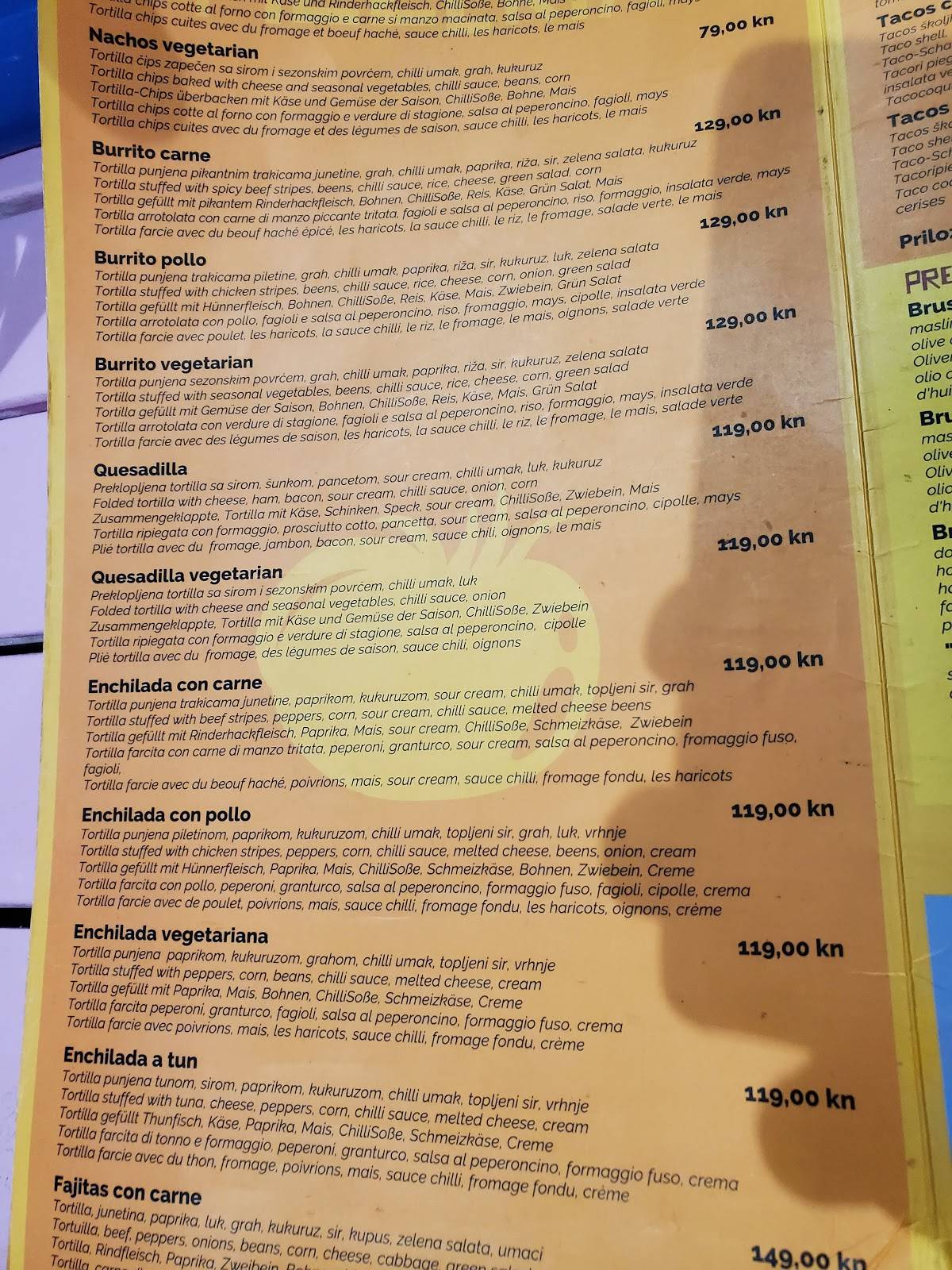 Menu at Mex Cantina Bona Fide restaurant, Dubrovnik
