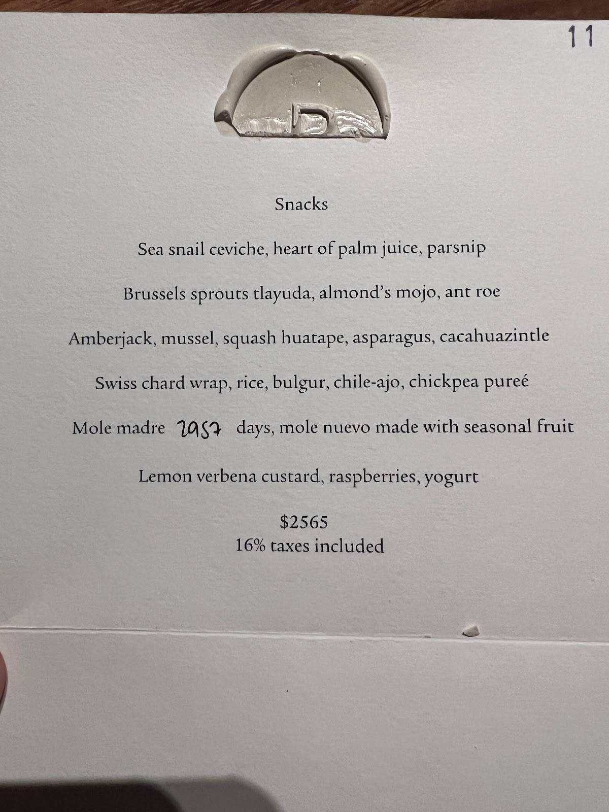 Carta del restaurante Pujol - Tasting Menu, Ciudad López Mateos ...