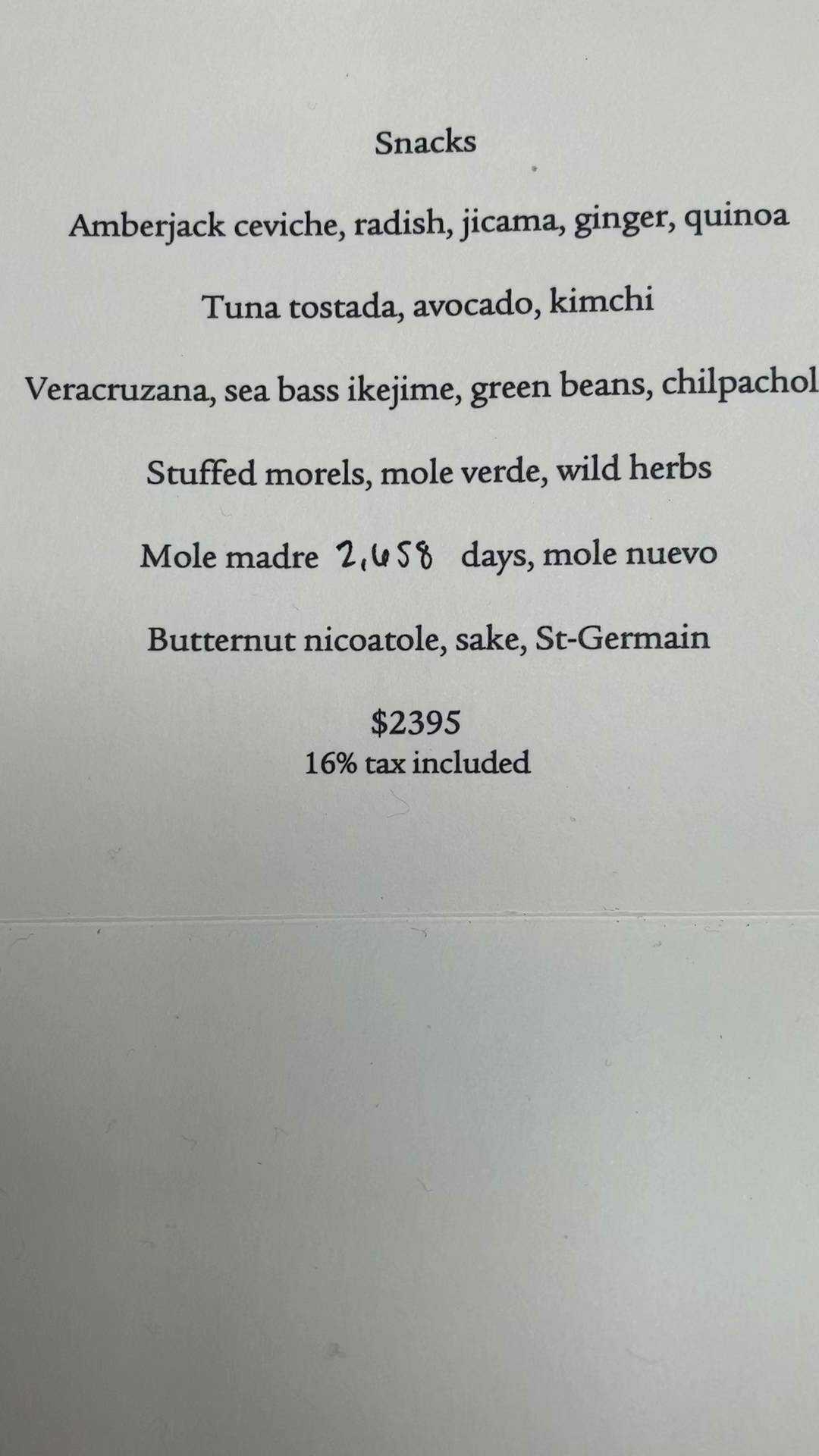 Carta del restaurante Pujol - Tasting Menu, Ciudad López Mateos ...