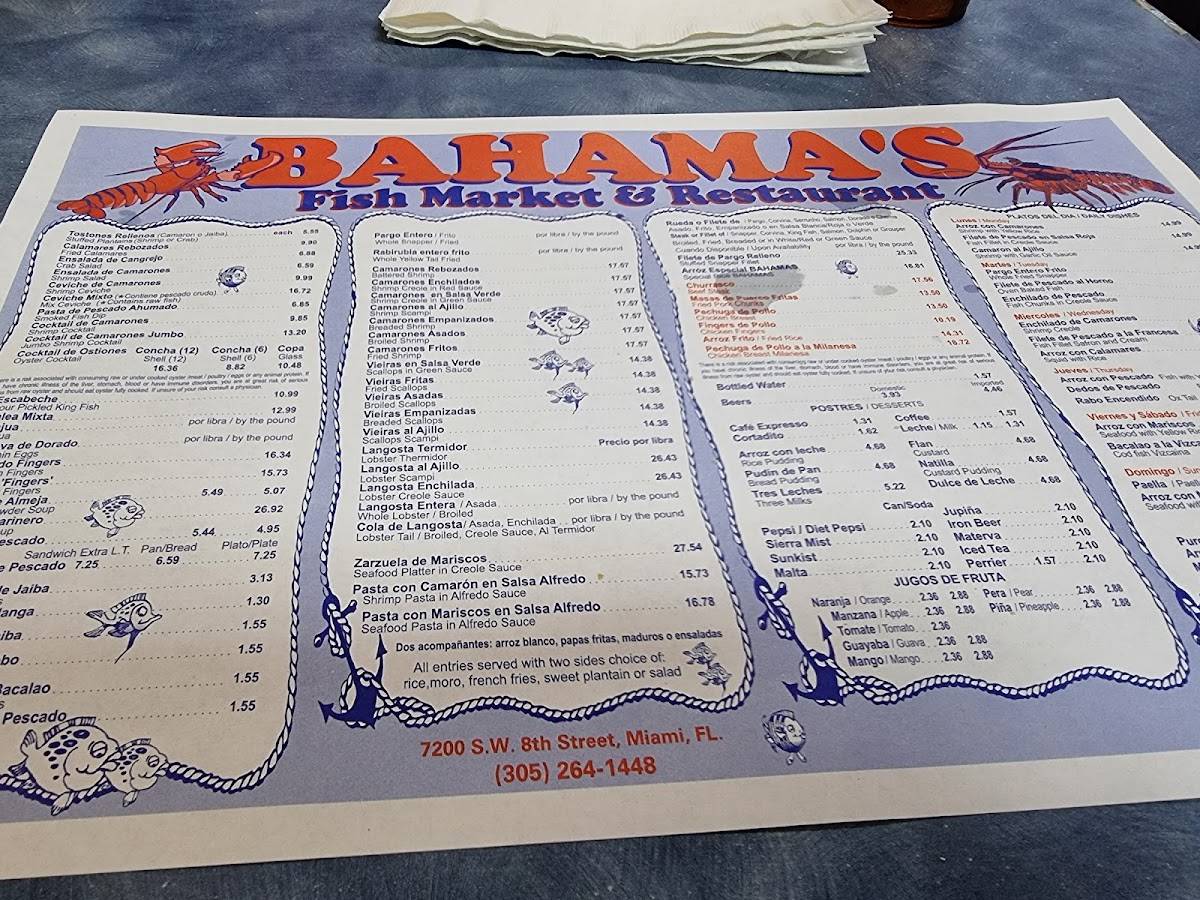 Menu at Bahamas Fish Market & Restaurant, Miami