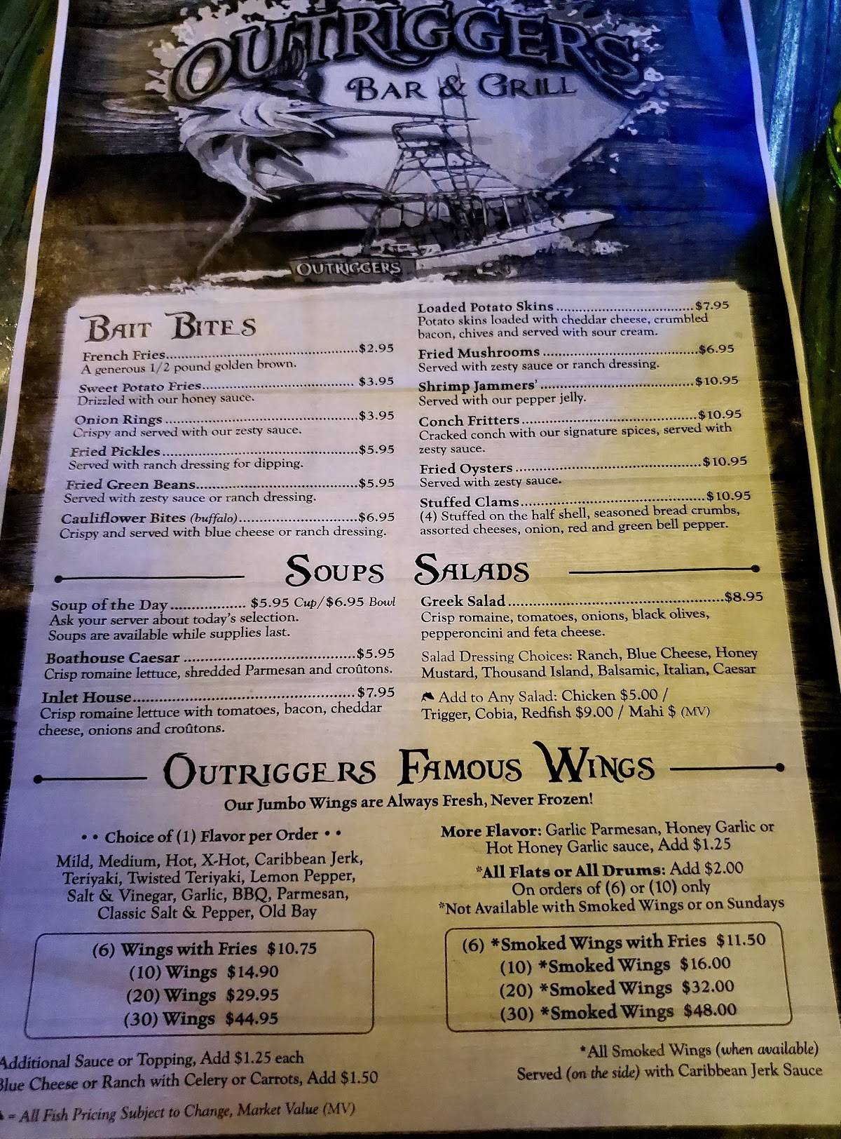 Menu at Outriggers Bar & Grill, Micco