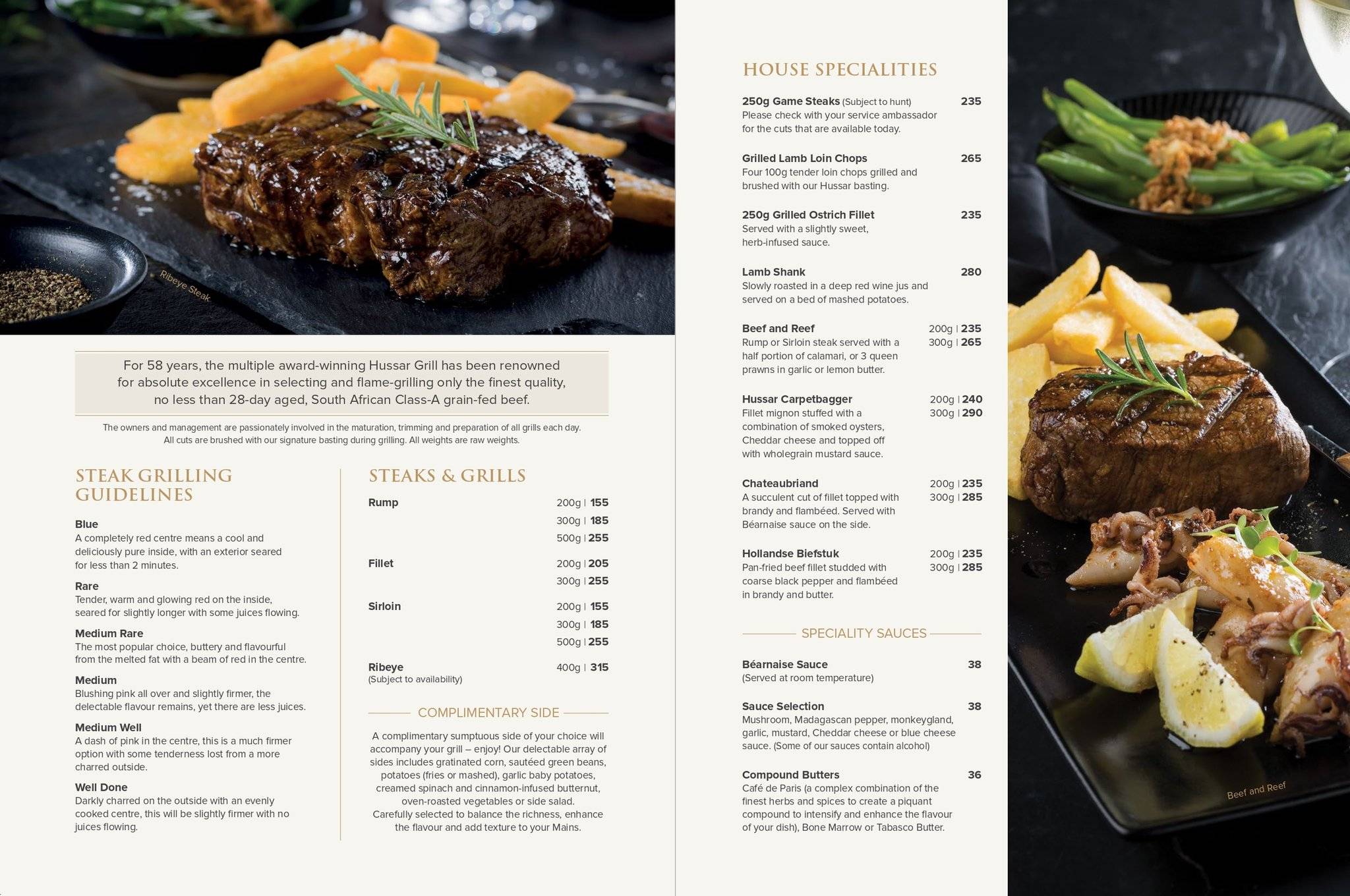 Menu au The Hussar Grill Waterfall Corner restaurant, Midrand, Shop 6 ...