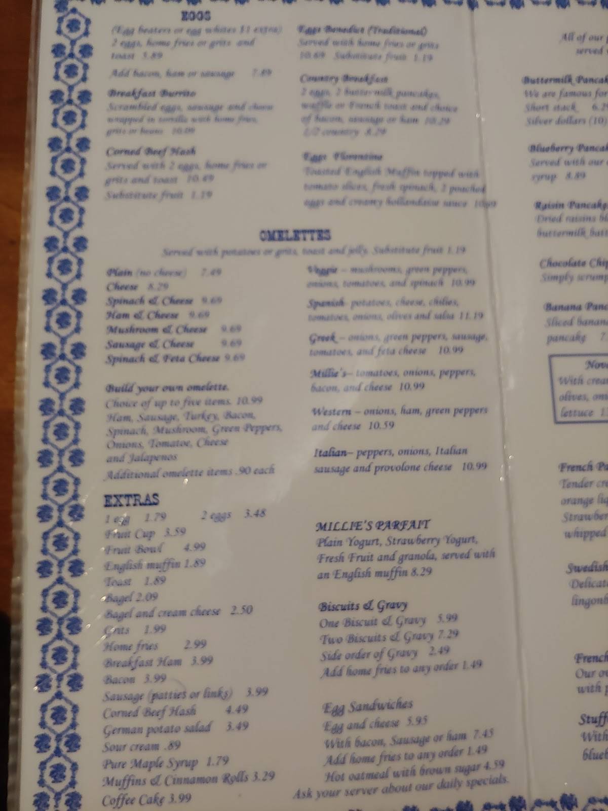 Menu at Millie's fast food, Sarasota