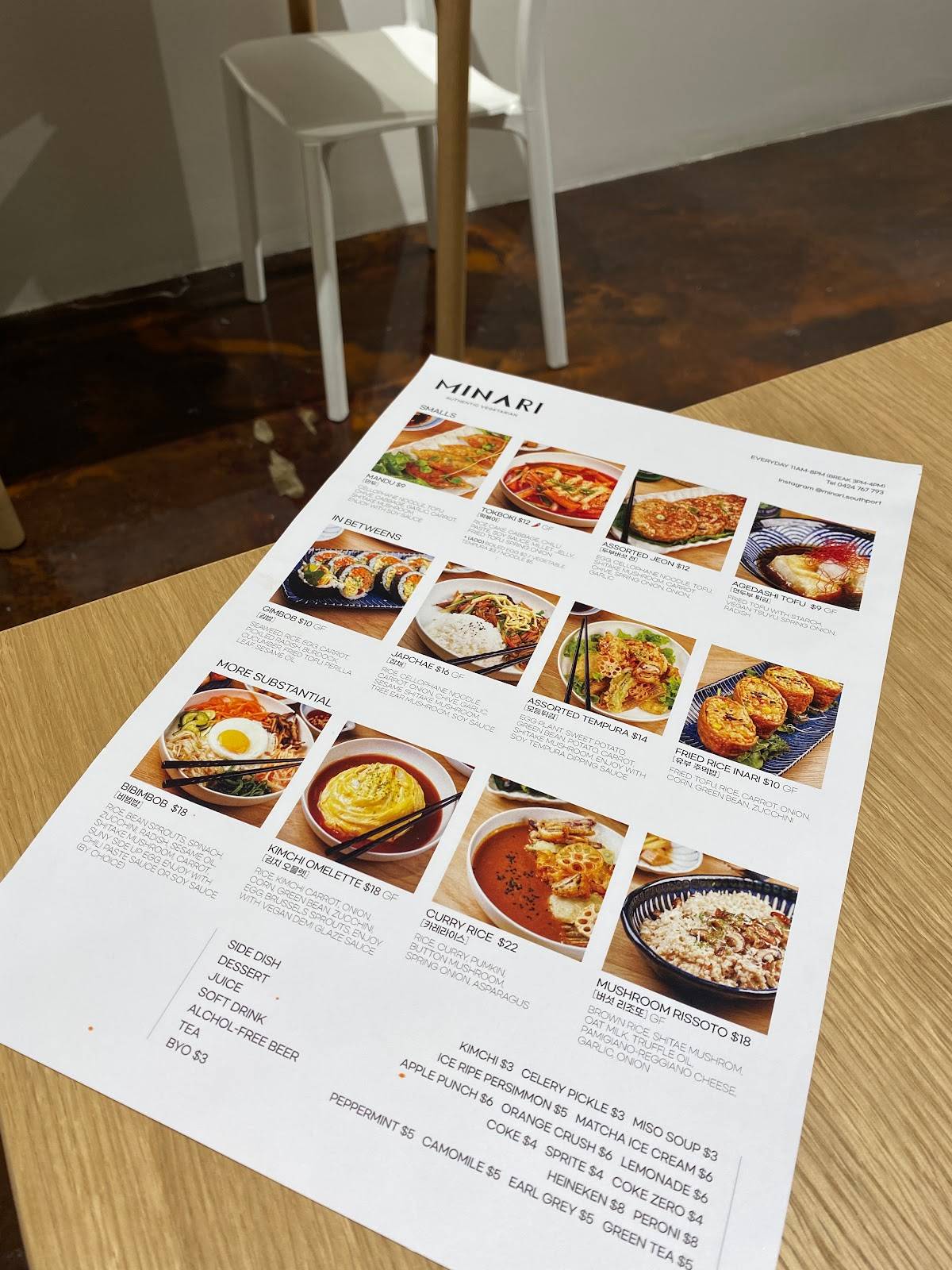 Menu at Minari restaurant, Southport