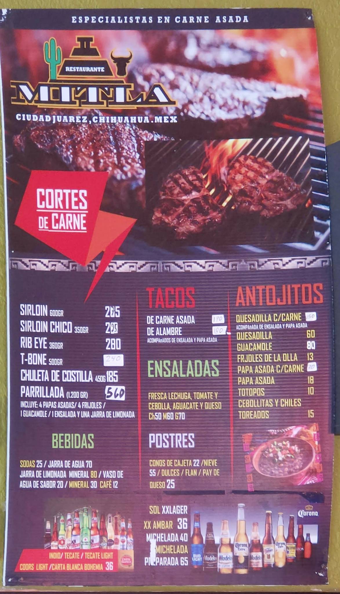 Carta de Restaurant MITLA, Ciudad Juarez, Av. Hermanos Escobar 2266