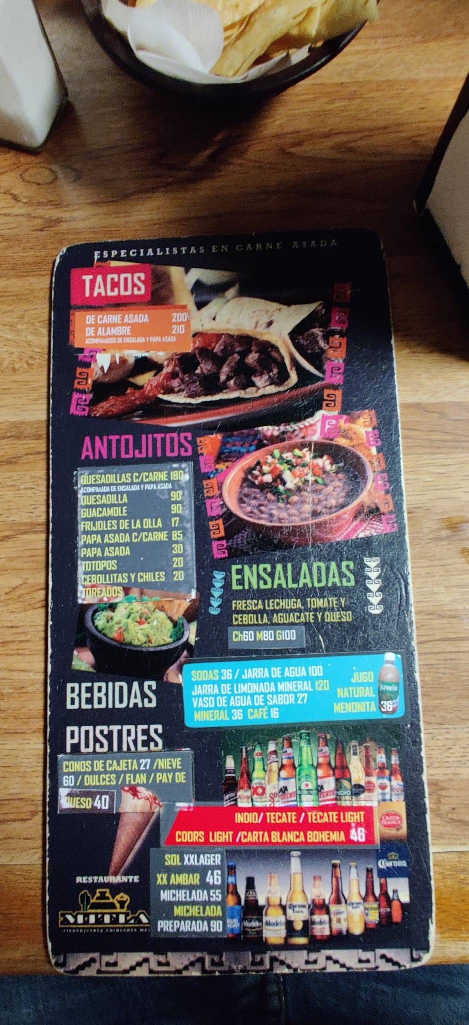 Carta de Restaurant MITLA, Ciudad Juarez, Av. Hermanos Escobar 2266