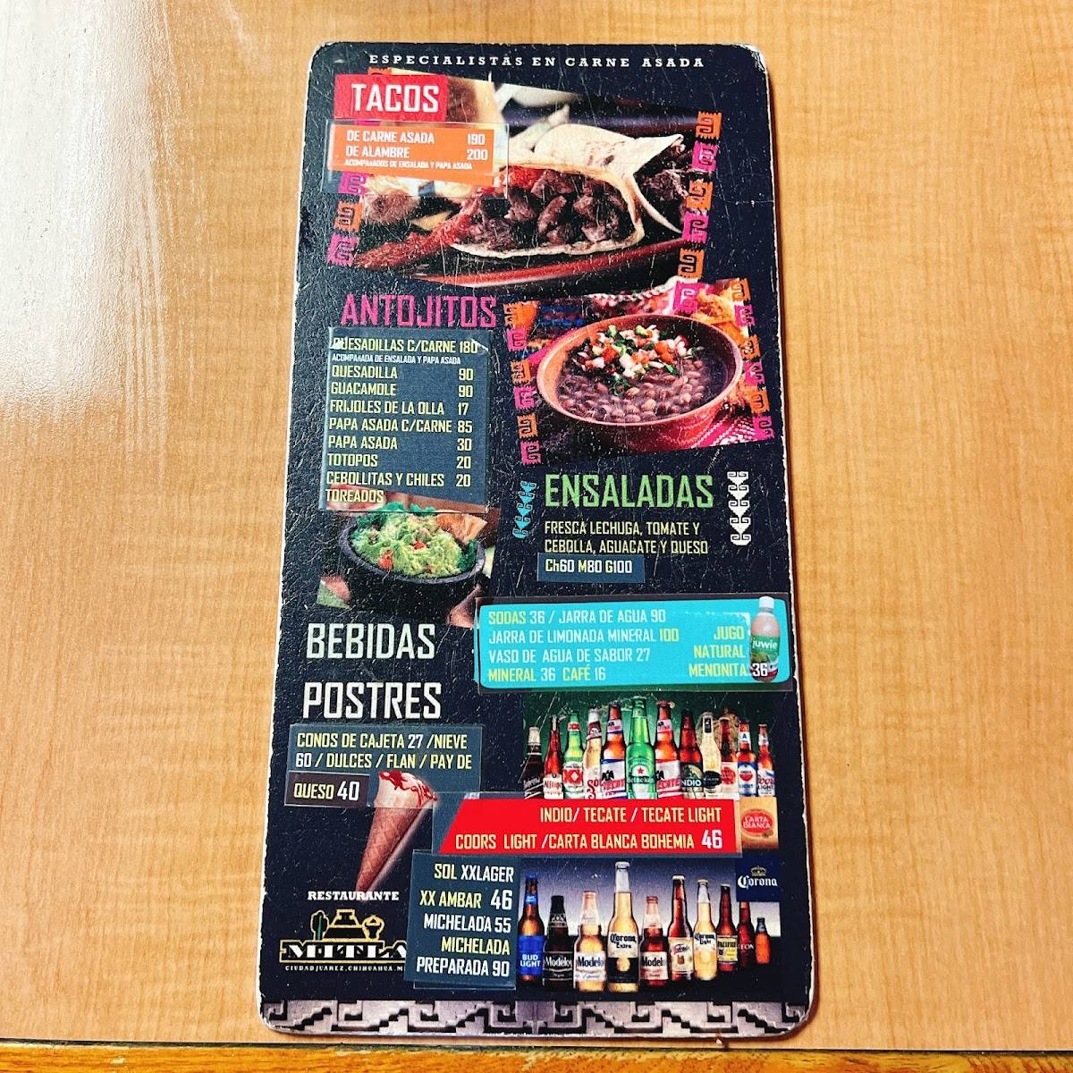 Carta de Restaurant MITLA, Ciudad Juarez, Av. Hermanos Escobar 2266