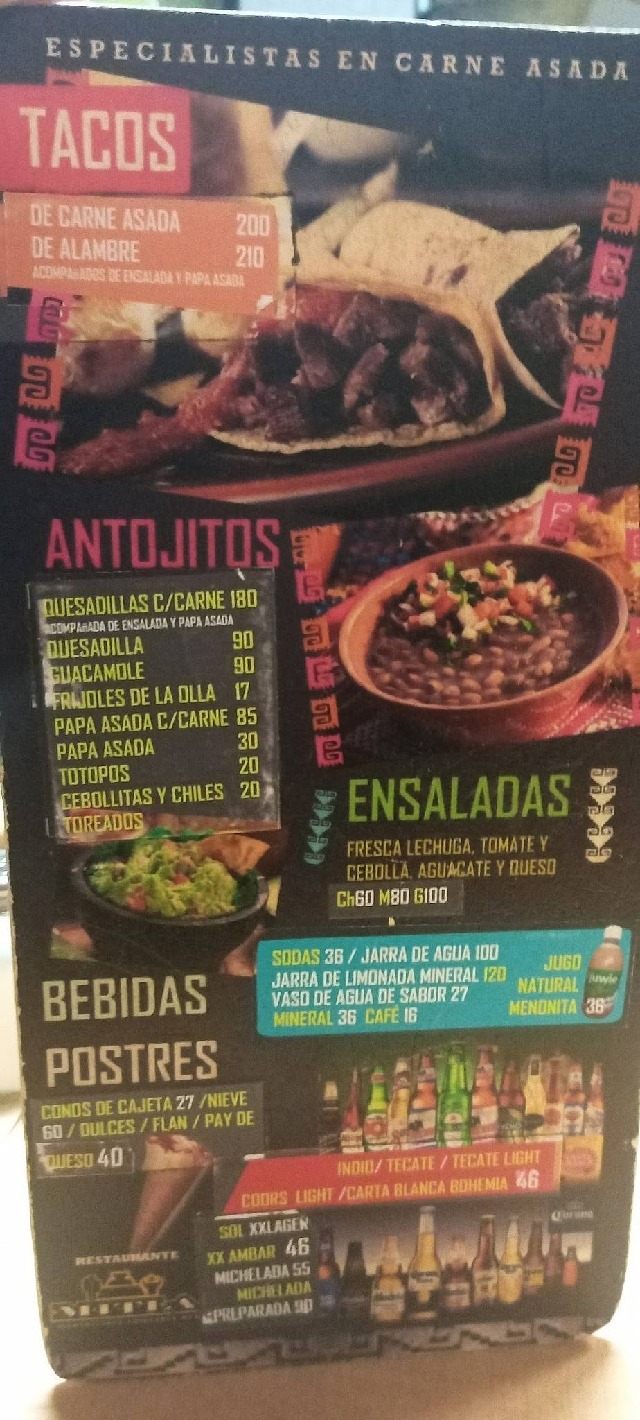 Carta de Restaurant MITLA, Ciudad Juarez, Av. Hermanos Escobar 2266