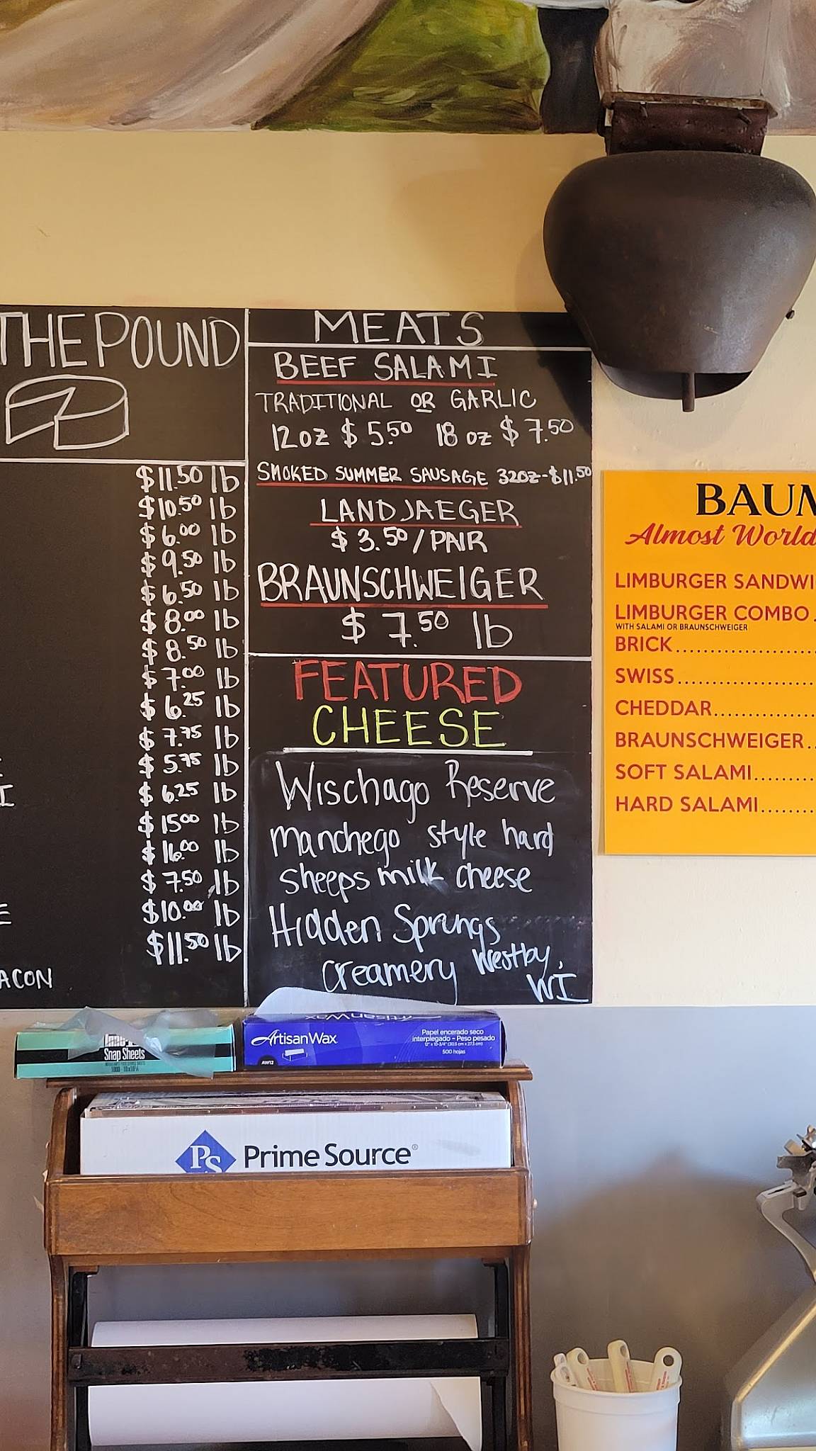 Menu at Baumgartner's Cheese Store & Tavern pub & bar, Monroe
