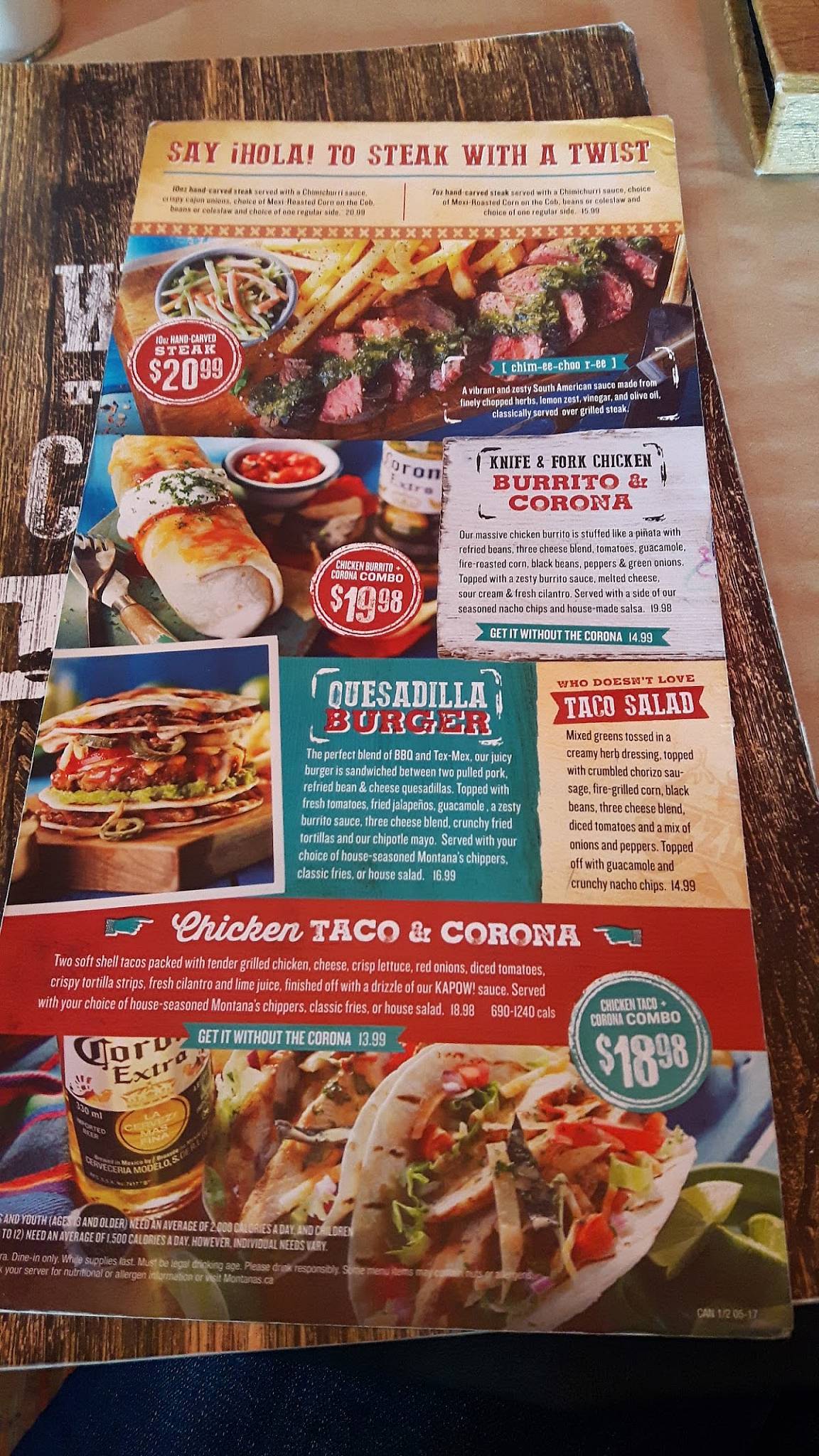 Menu at Montana’s BBQ & Bar, Kingston, 630 Gardiners Rd