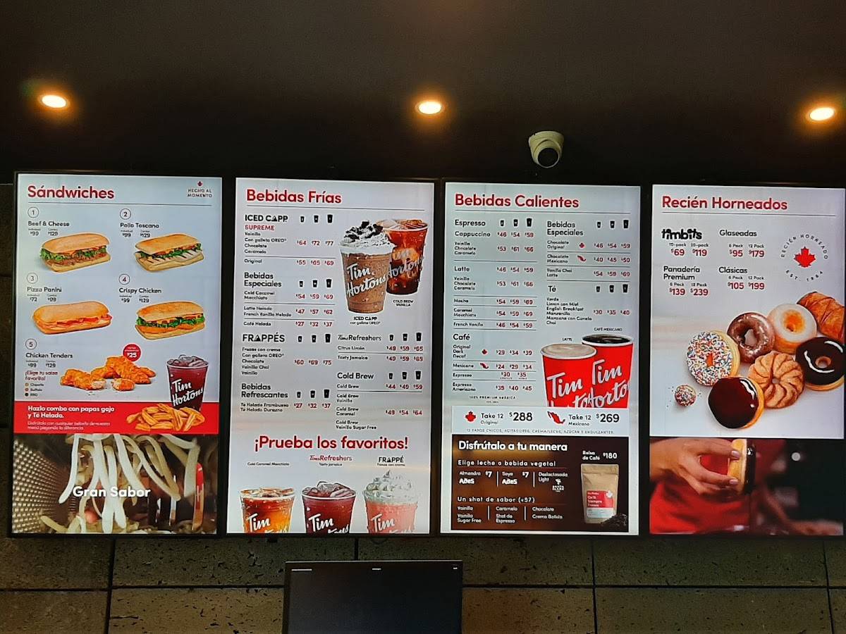 Carta del café Tim Hortons TEC, Monterrey, Av. Eugenio Garza Sada 2501