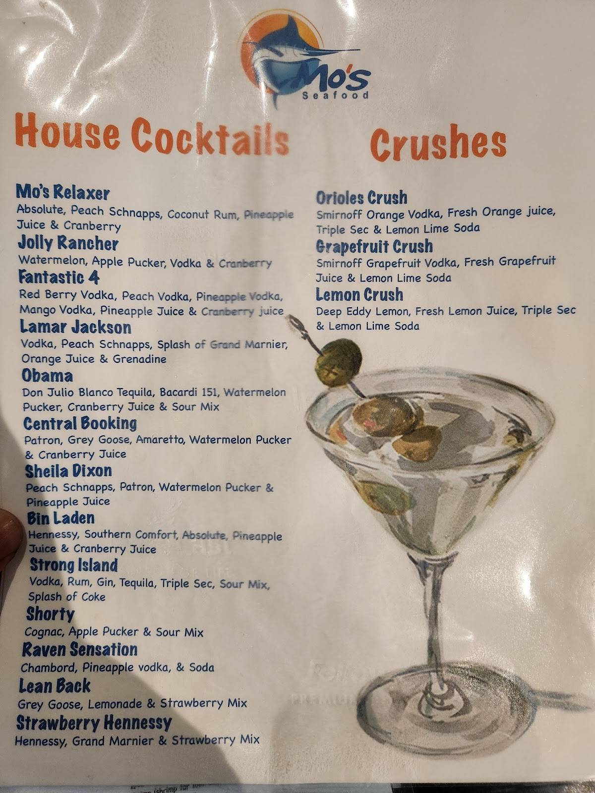 Menu at Mo's Seafood restaurant, Towson, E Joppa Rd