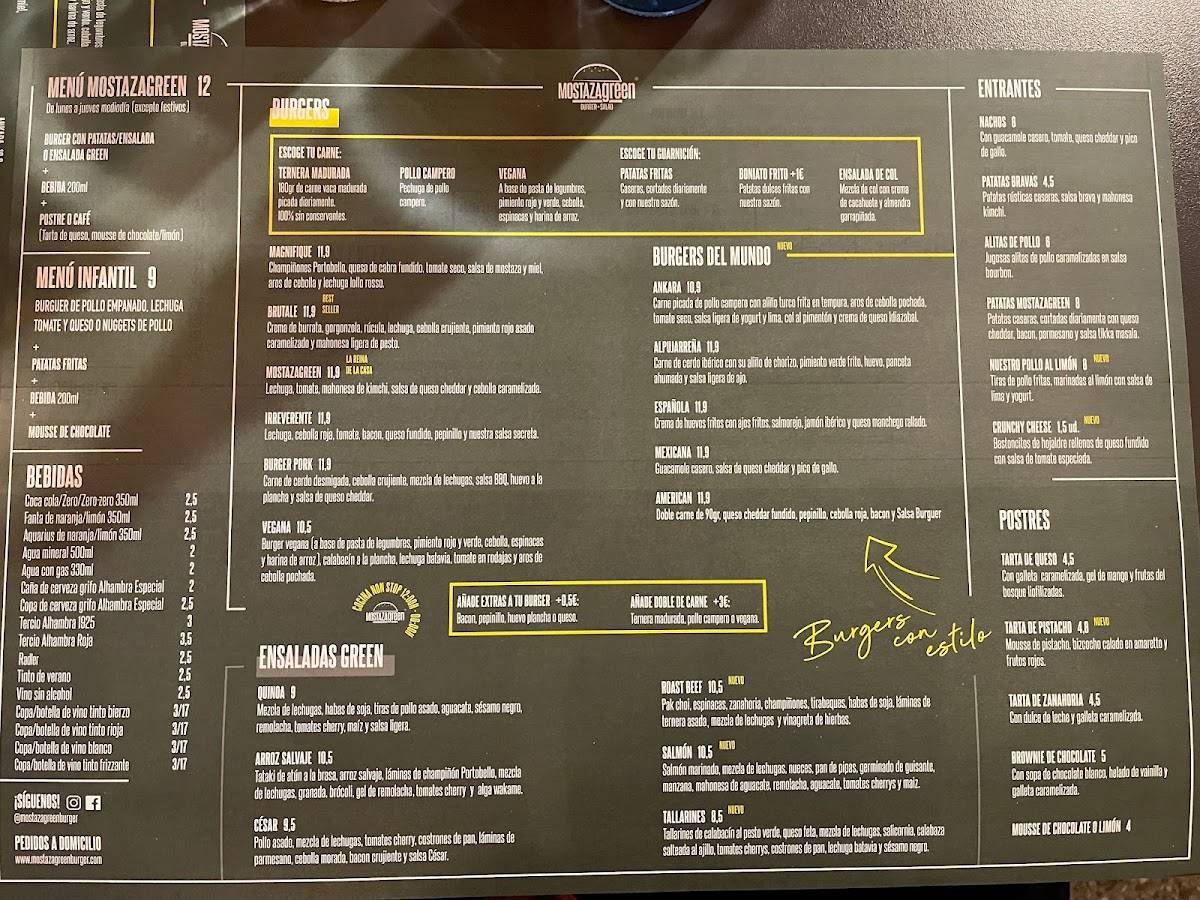 Carta del restaurante Mostaza Green Burger (Granada - Centro), Granada