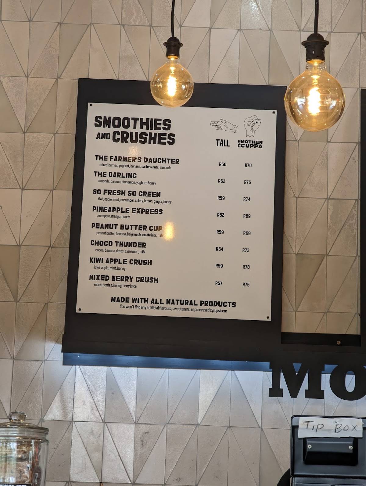 Menu at Motherland coffee, Midrand