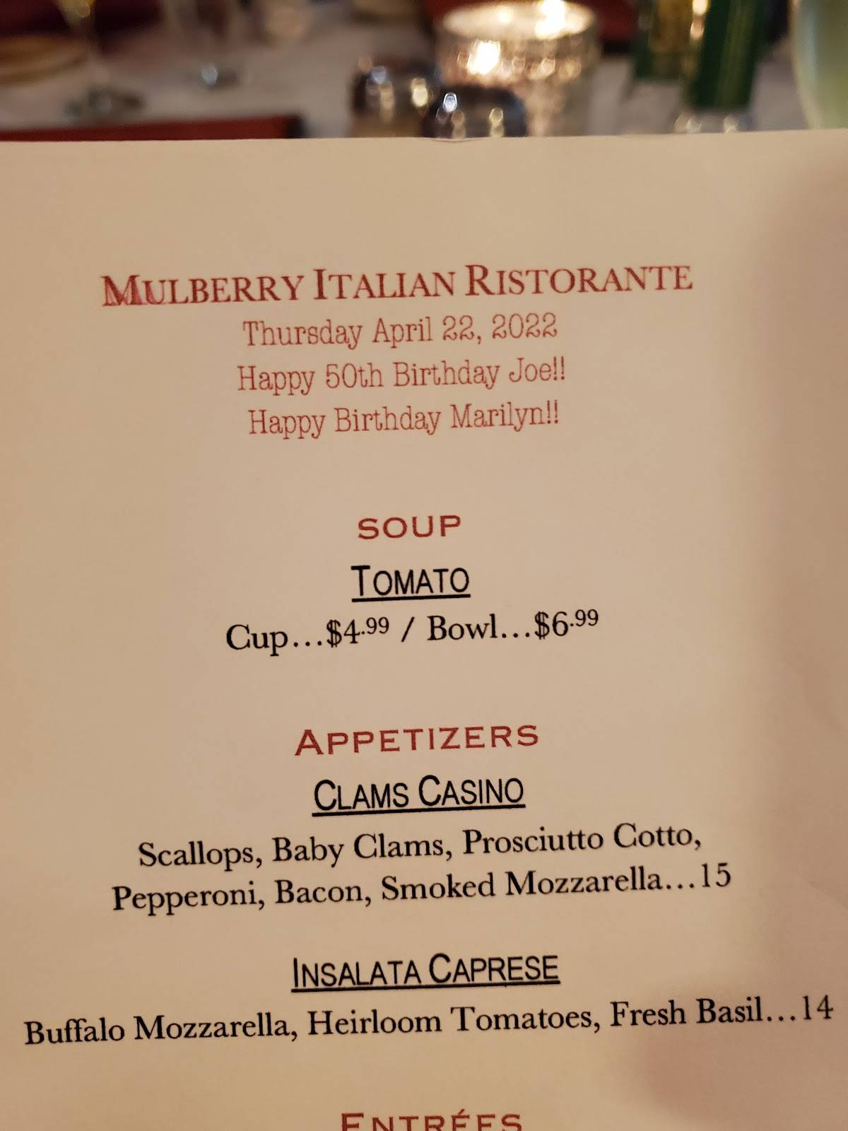 Menu at Mulberry Italian Ristorante pub & bar, Lackawanna