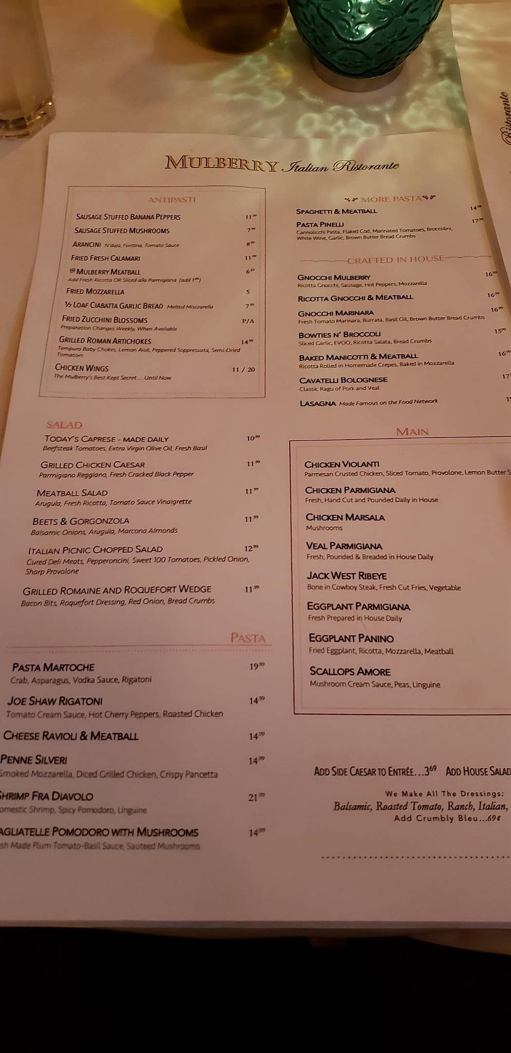 Menu at Mulberry Italian Ristorante pub & bar, Lackawanna
